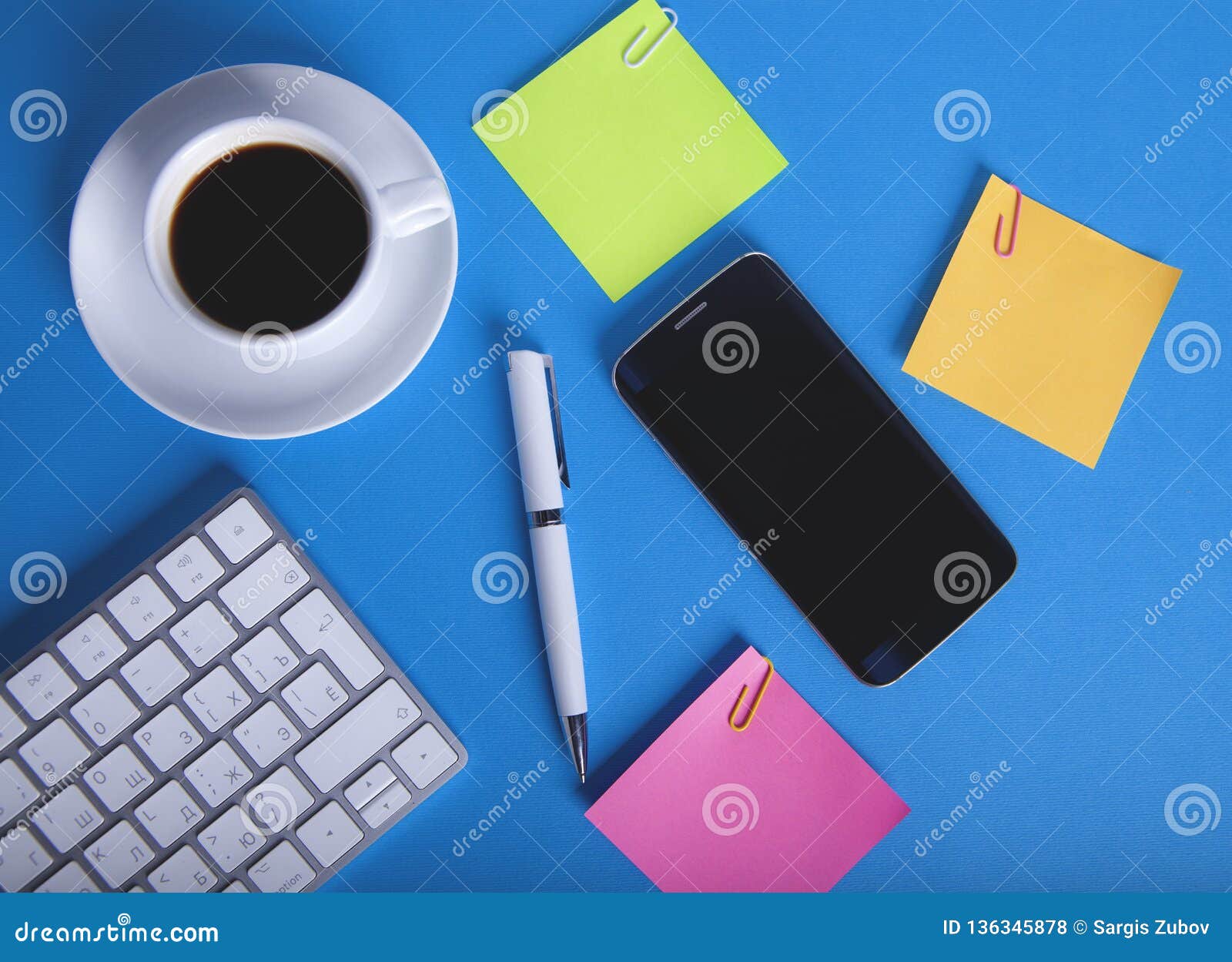 Things on the desktop stock photo. Image of blue, work - 136345878
