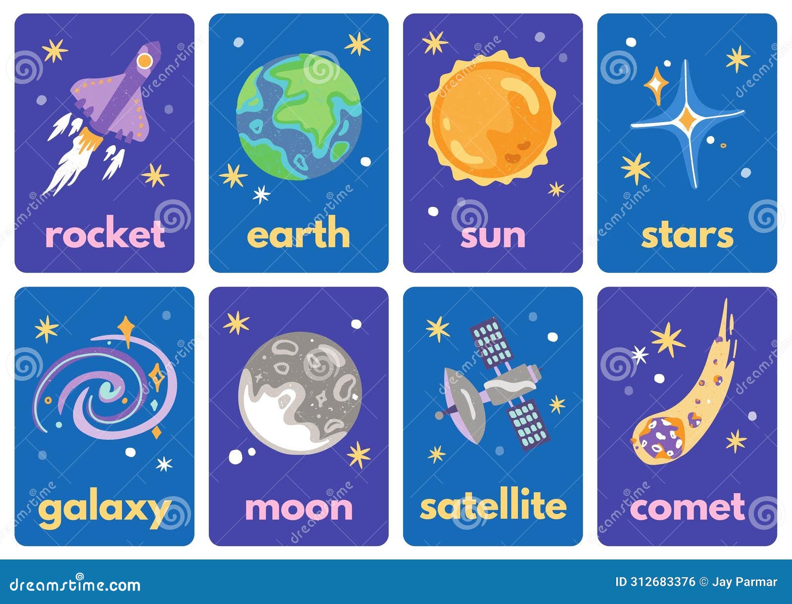 Things in Space Blue Flashcard Sheets - 1 Stock Illustration ...