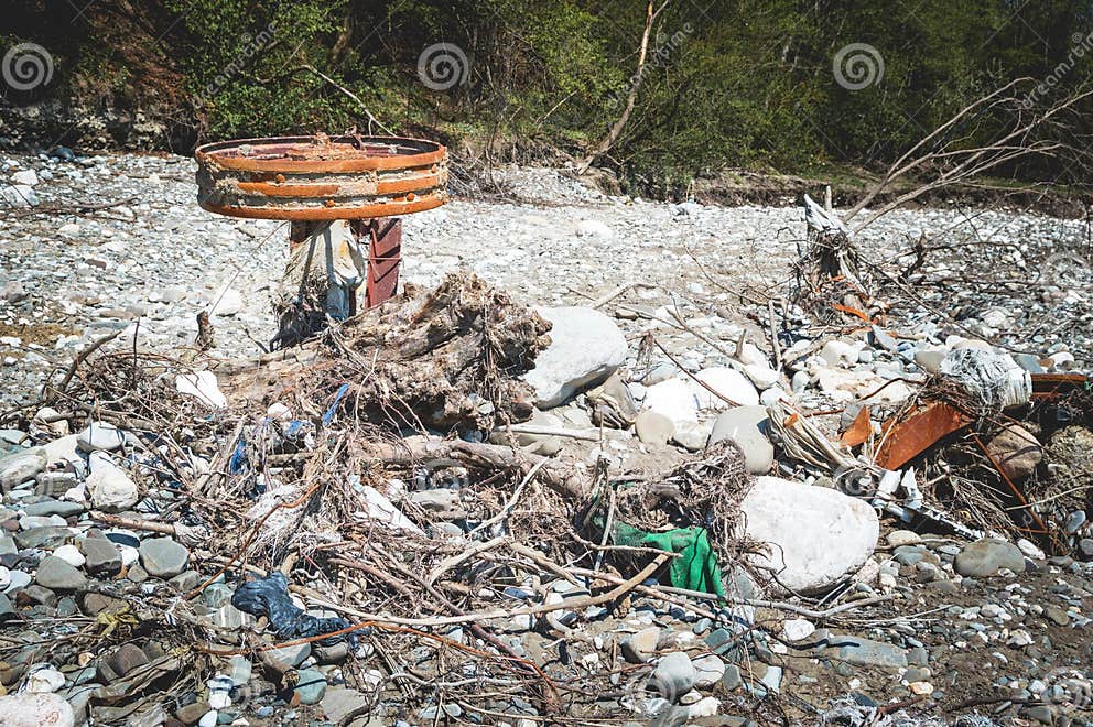 Things and Tree Branches Thrown into the River Stock Photo - Image of ...