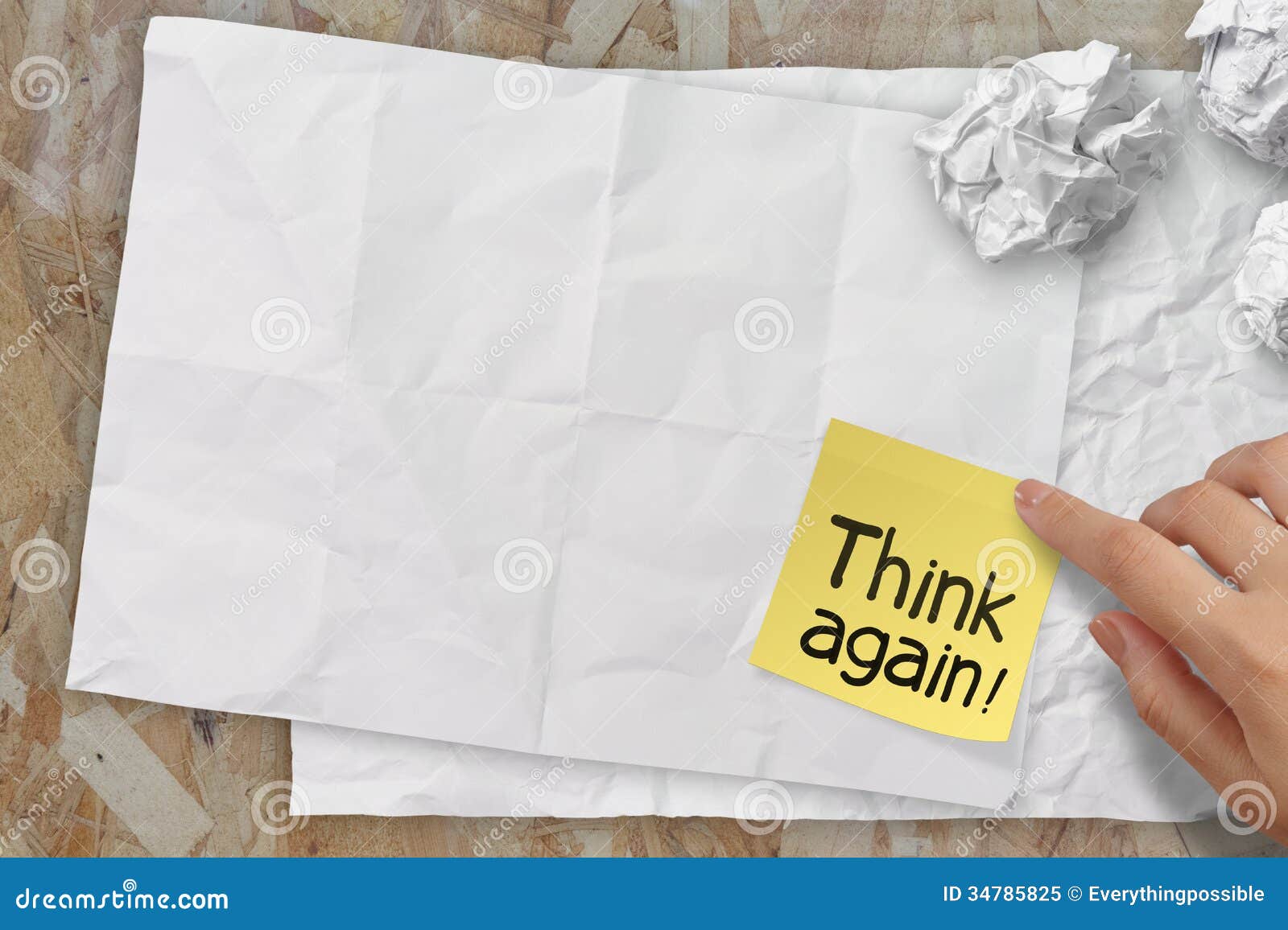 Think Again Words Crumpled Sticky Note Paper on Texture Paper As Stock ...