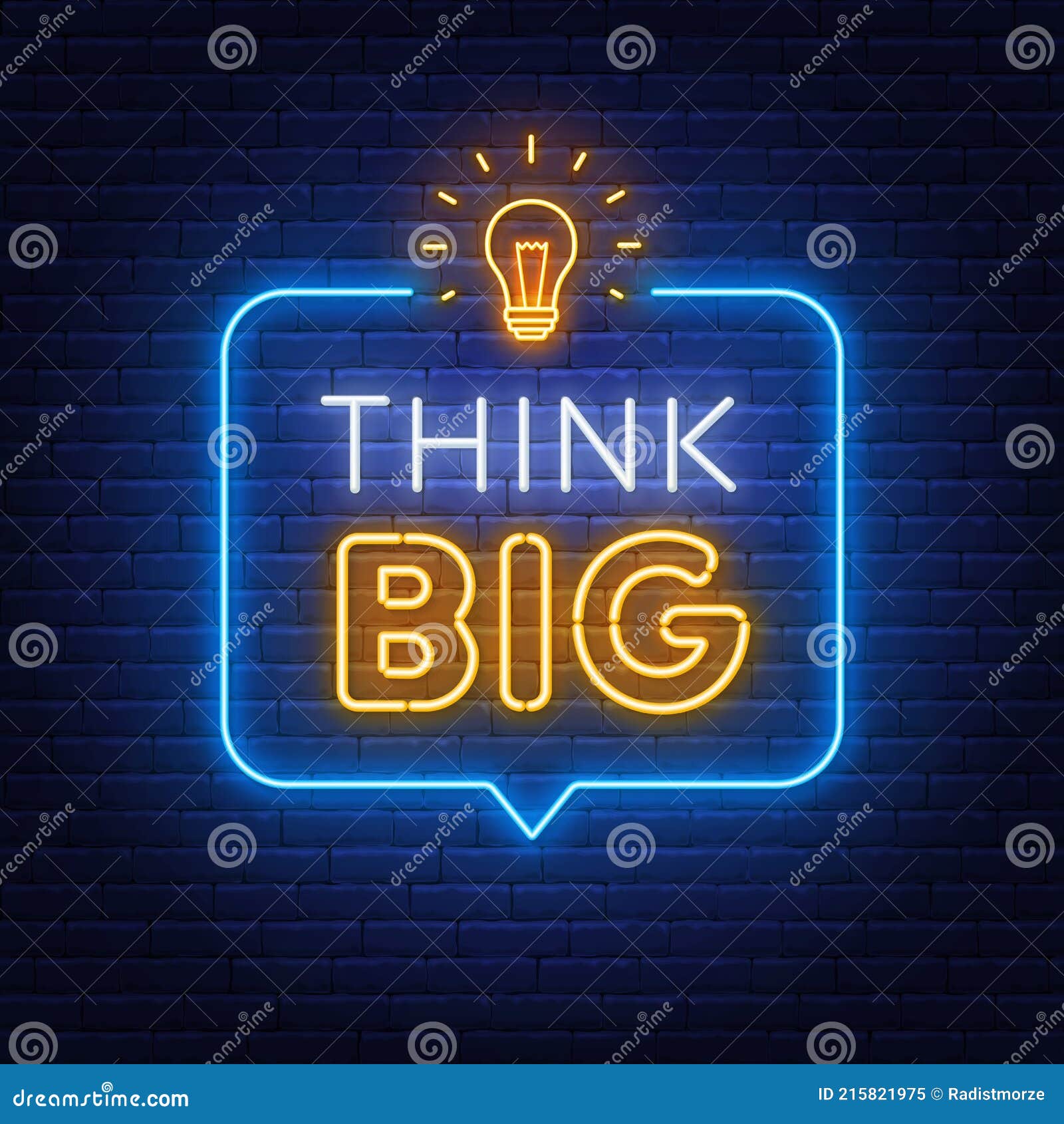 Think Big Neon Sign On Brick Wall Background. Cartoon Vector ...