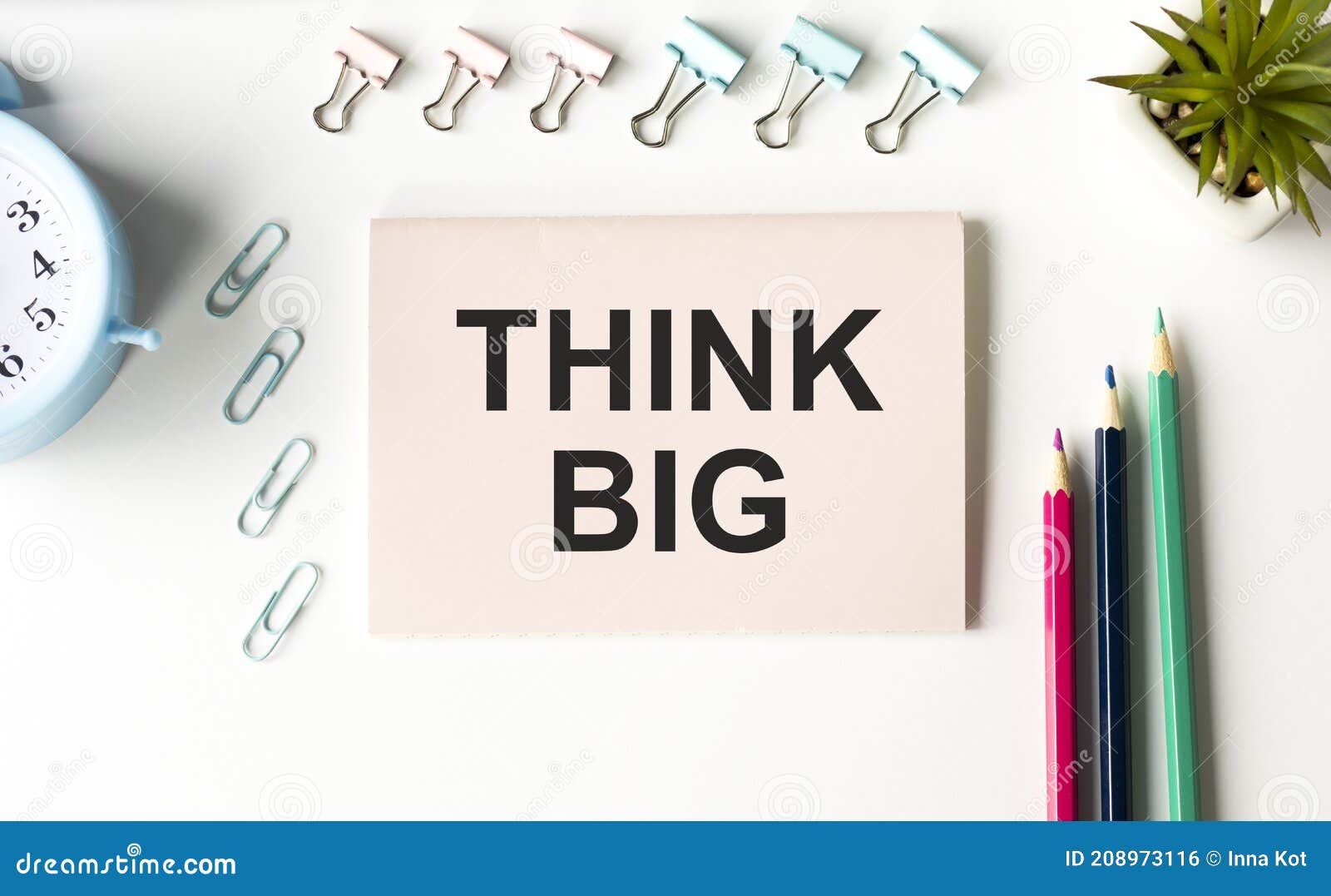 Think Big Text Written on Notebook Page Red Pencil on the Right. Stock ...