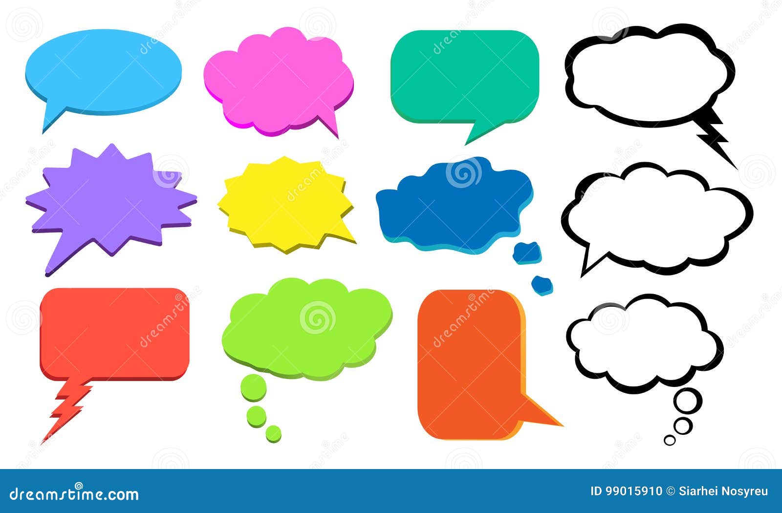 Think Bubble, Colorful Cloud of Thoughts, Vector Set. Stock Vector ...