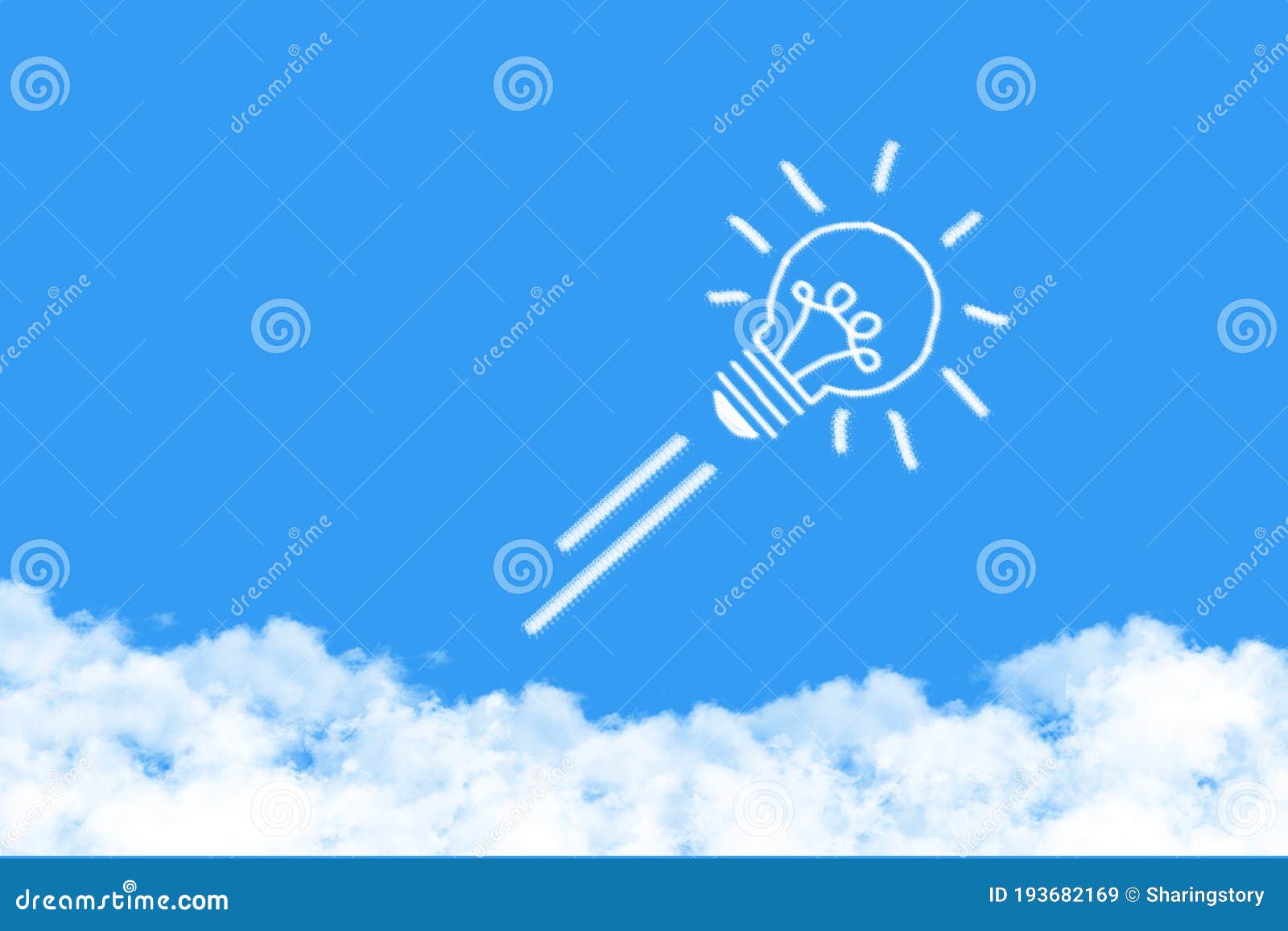 Think Bulb Cloud Shaped on Blue Sky Stock Illustration - Illustration ...