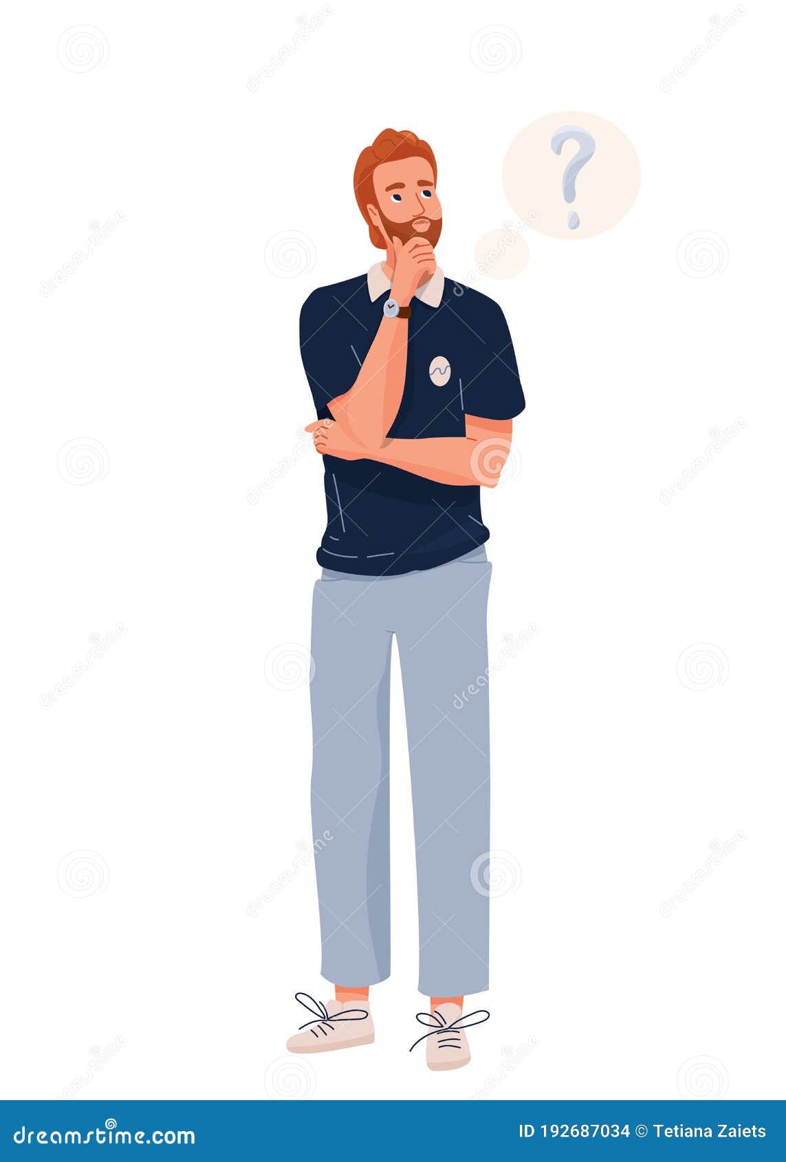 Think Concept Vector Background. Thoughtful Red Man with Beard Looking ...
