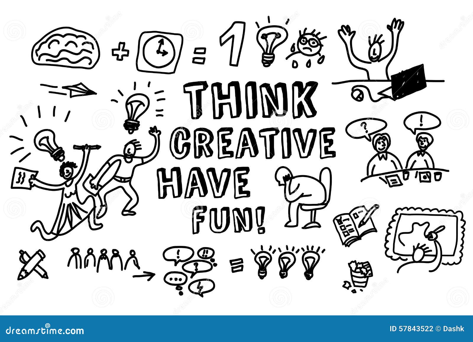 Think Creative Fun Doodles People Black and White Stock Vector ...