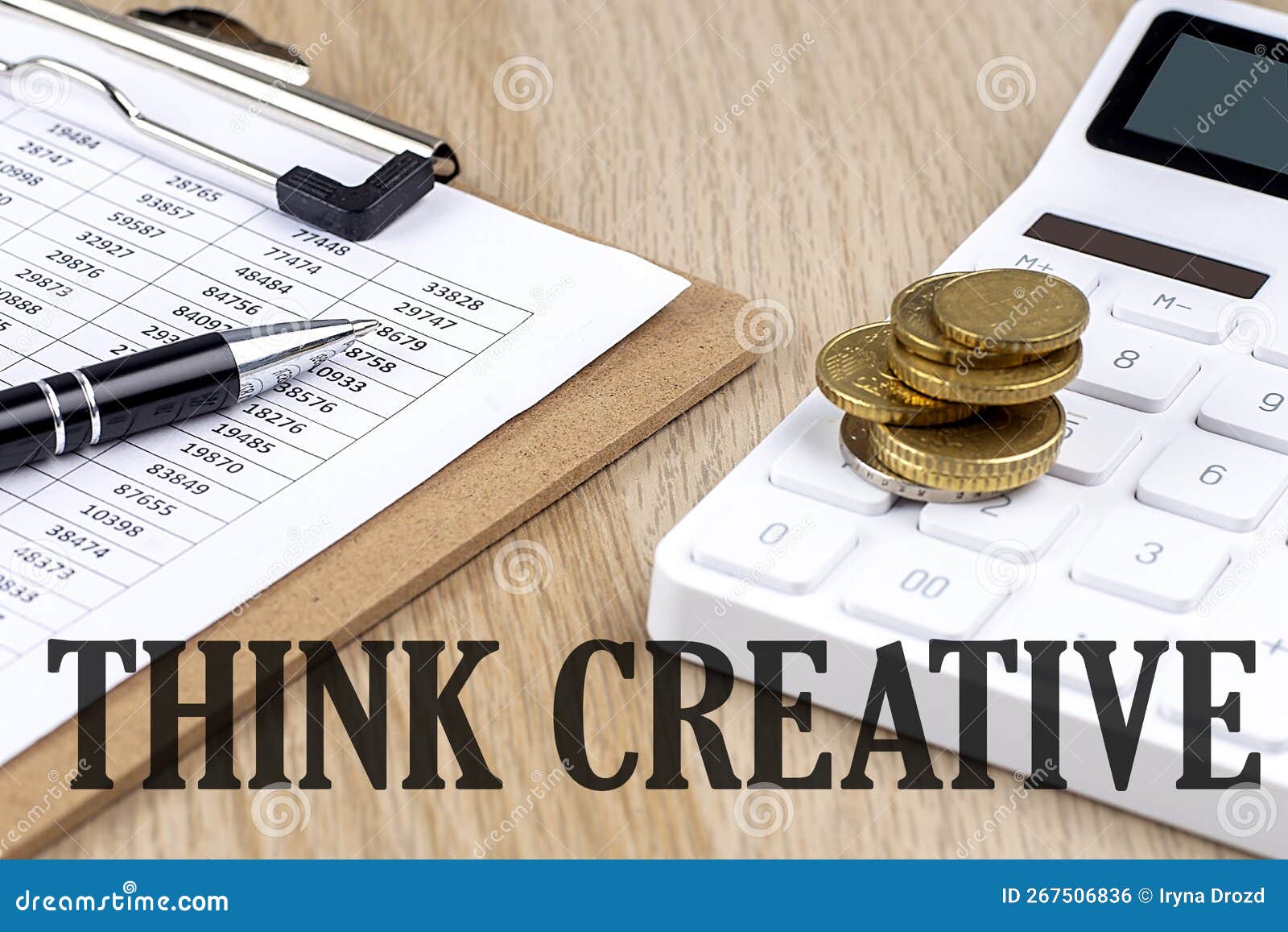 THINK CREATIVE Text with Chart and Calculator and Coins , Business ...