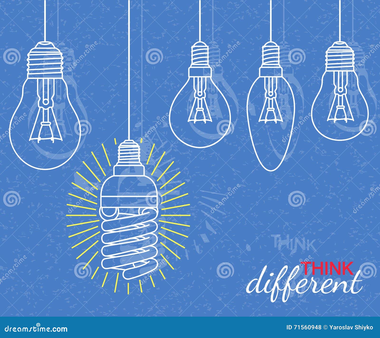 Think Different Concept. Background with Bulbs and Grunge Texture Stock ...