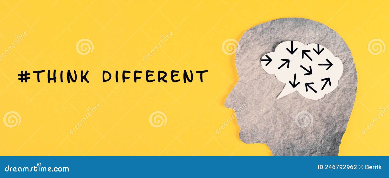 Think Different Stands On The Yellow Background, Head With Brain, Being ...