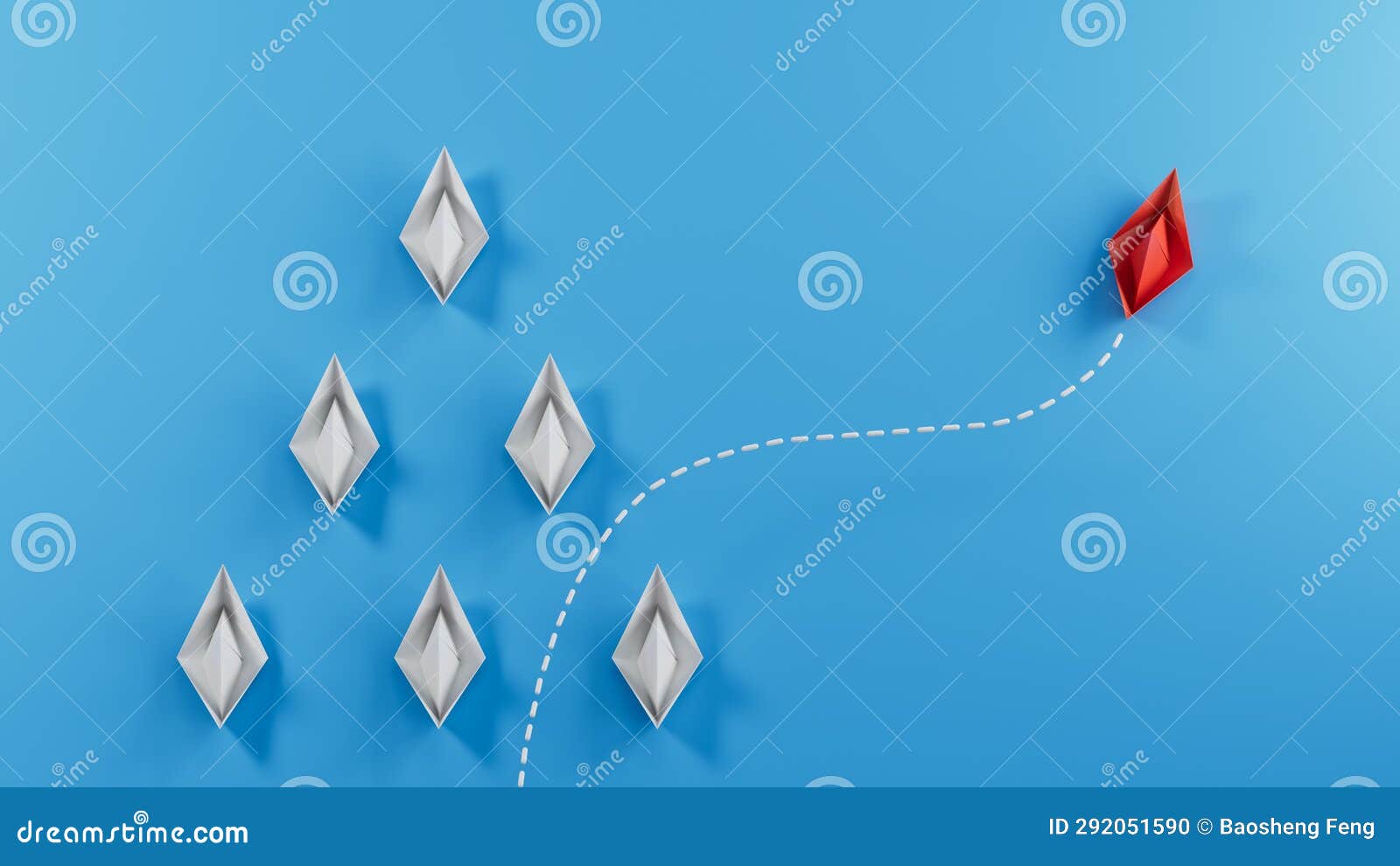 Think Differently Concept. Red Paper Paper Boat Changing Direction ...