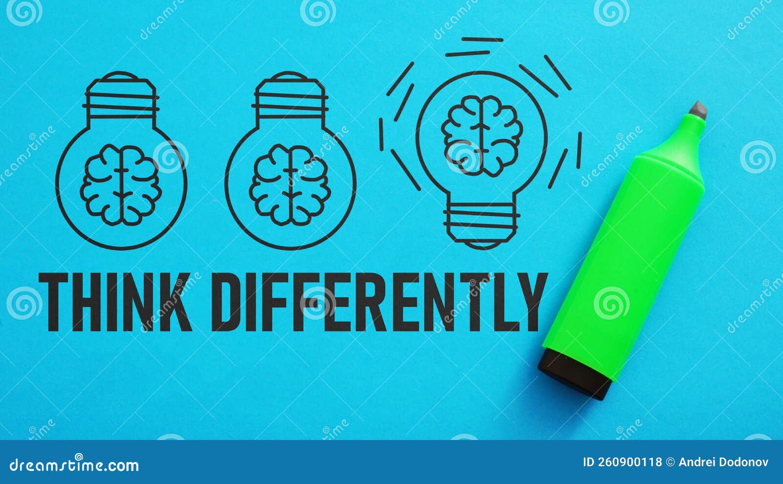 Think Differently is Shown Using the Textand Pictures of Lamps with ...