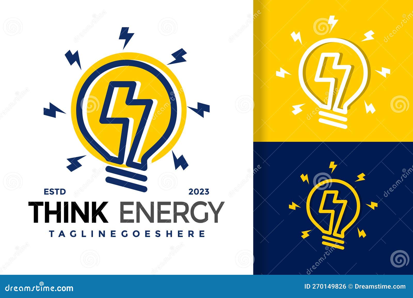 Think Energy Bulb Lamp Thunder Bolt Logo Stock Vector - Illustration of ...