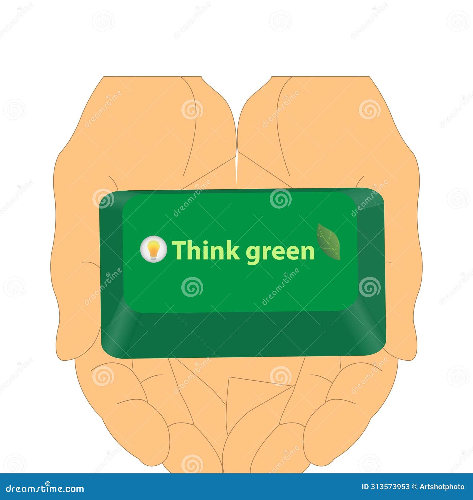 Hands Holding a Keyboard Button with the Text Think Green, Light Bulb ...