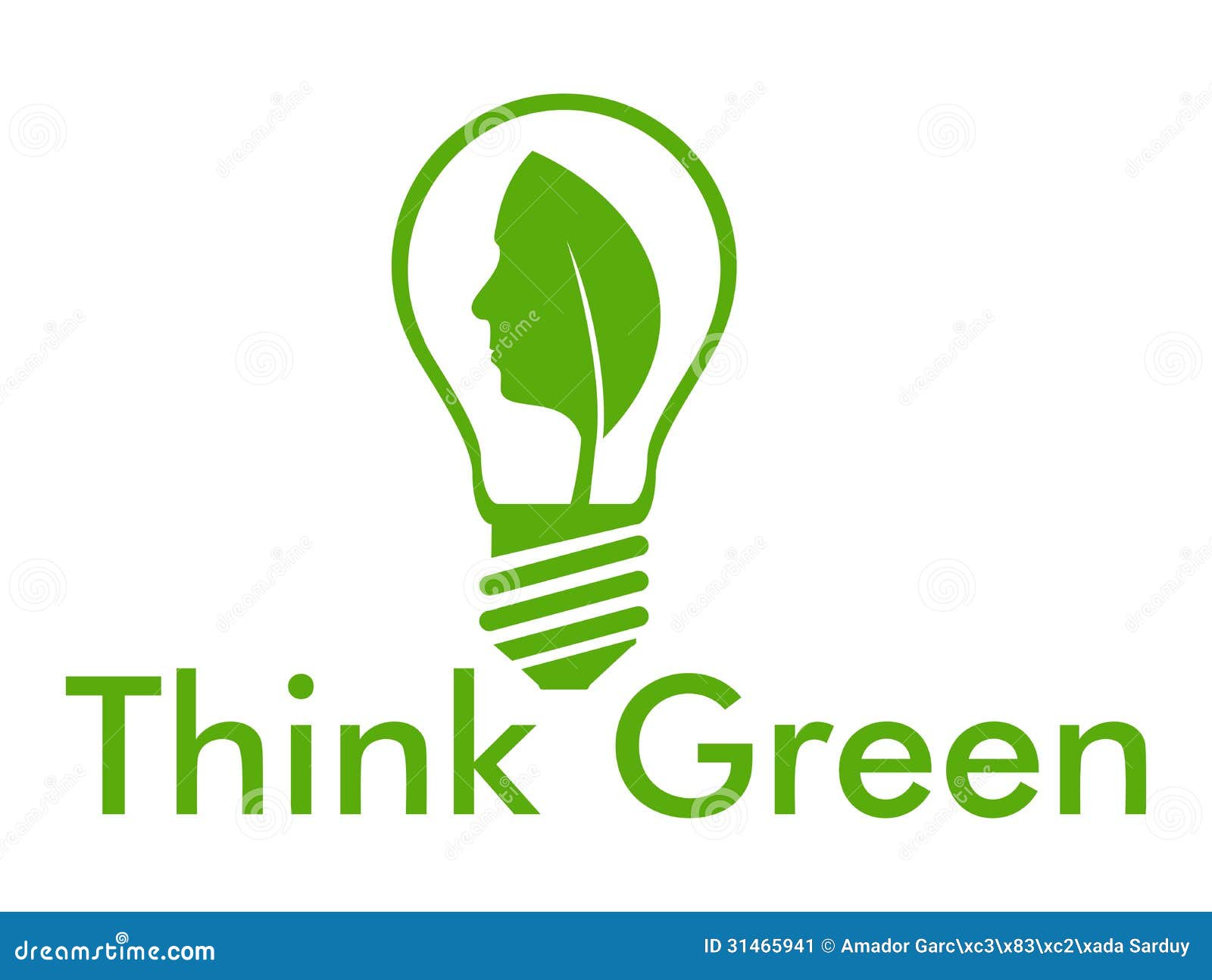 Think Green with Bulb and Face Stock Vector - Illustration of think ...