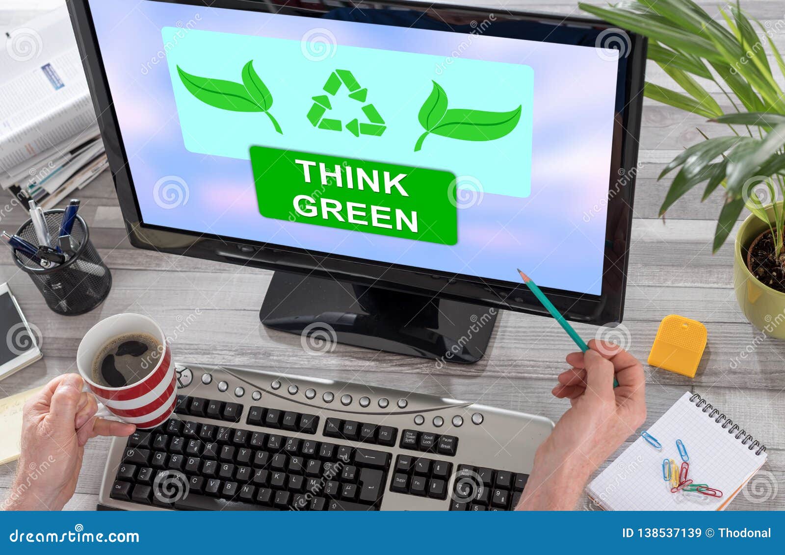 Think Green Concept on a Computer Stock Image - Image of concept ...