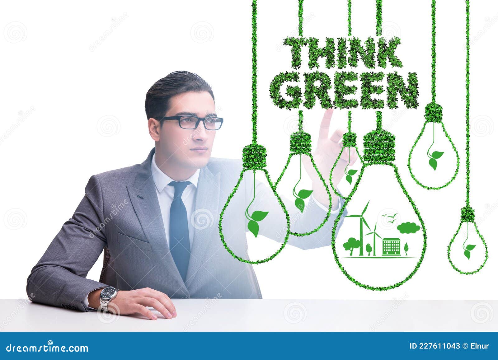 Think Green Ecological Concept with Businessman Stock Illustration ...