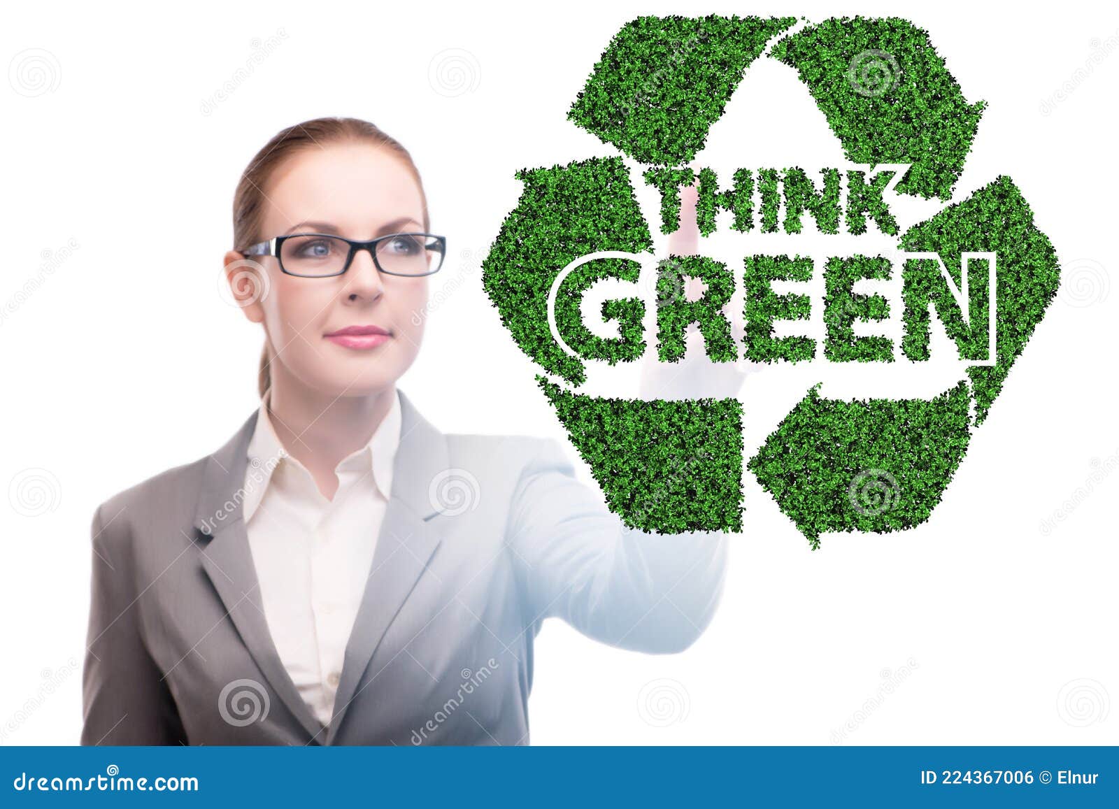 Think Green Ecological Concept with Businesswoman Stock Illustration ...