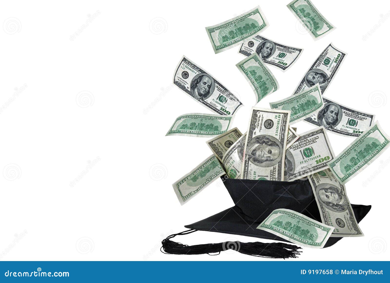 Black Graduation Cap with Flying Money Stock Photo - Image of banknote ...