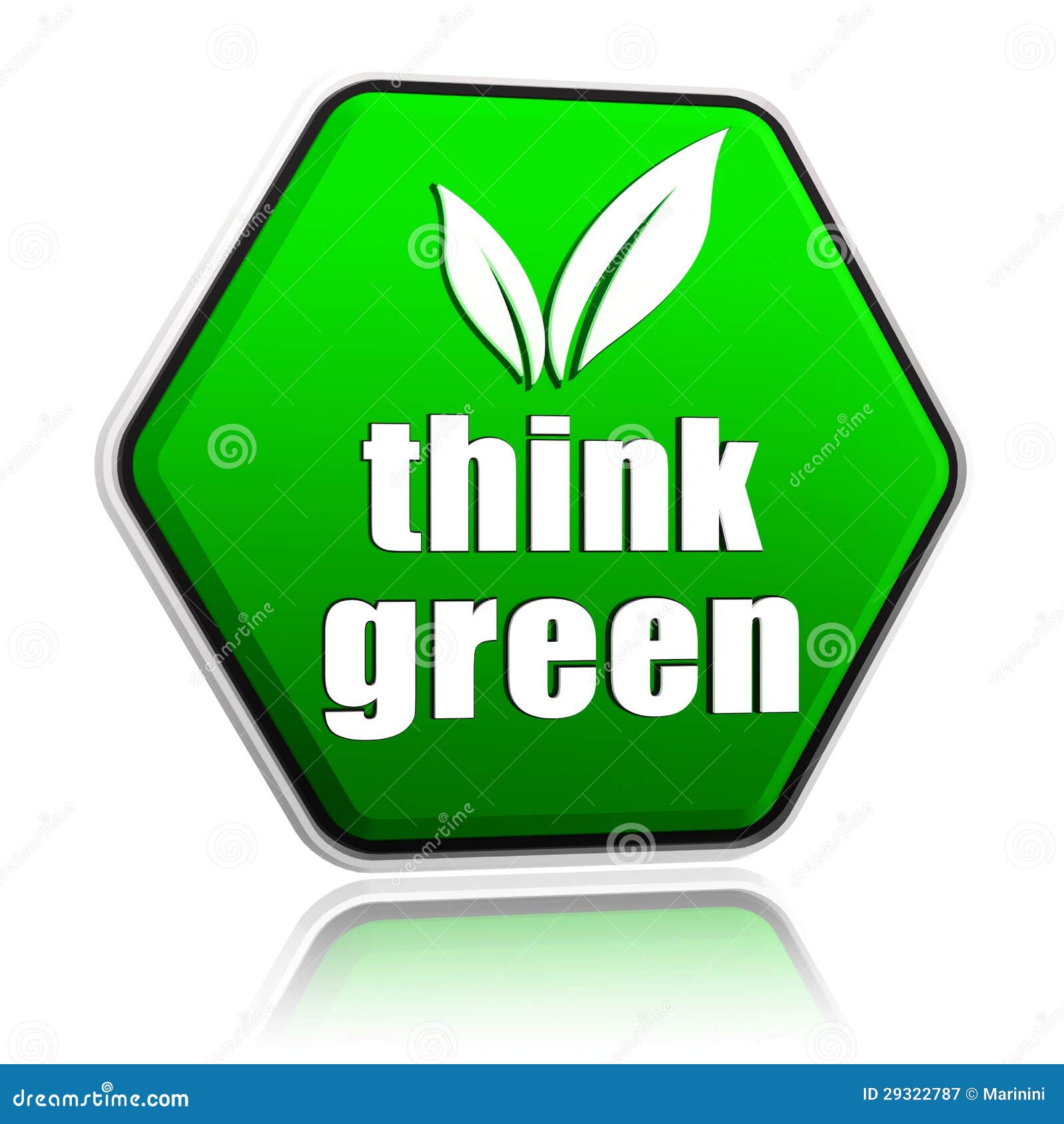 Think Green with Leaf Sign in Green Button Stock Illustration ...