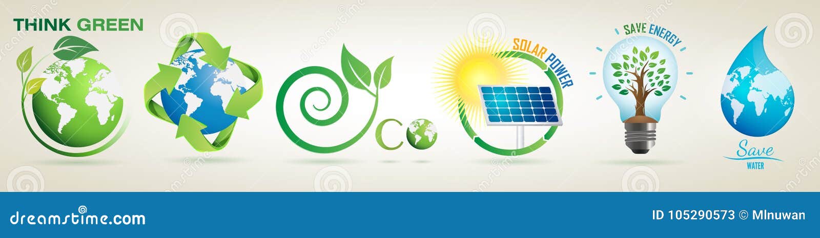 Think Green, Recycle, Eco, Save Water- Vector Logo Set Stock Vector ...