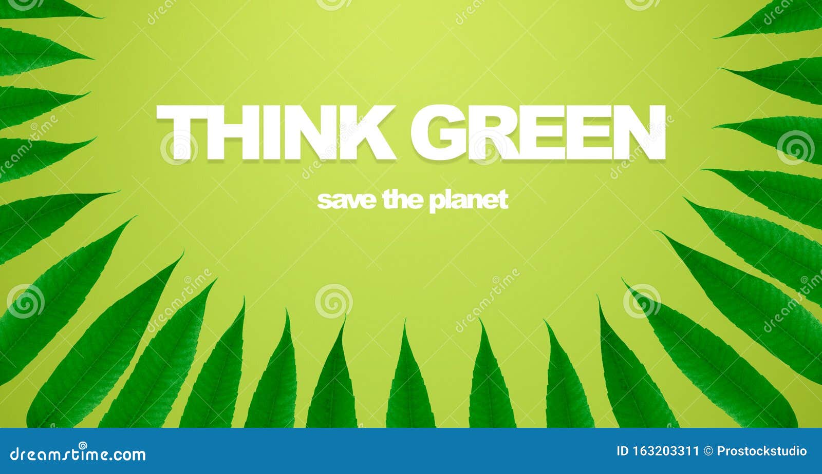 Think Green Text on Conceptual Banner with Fresh Leaves Frame Stock ...