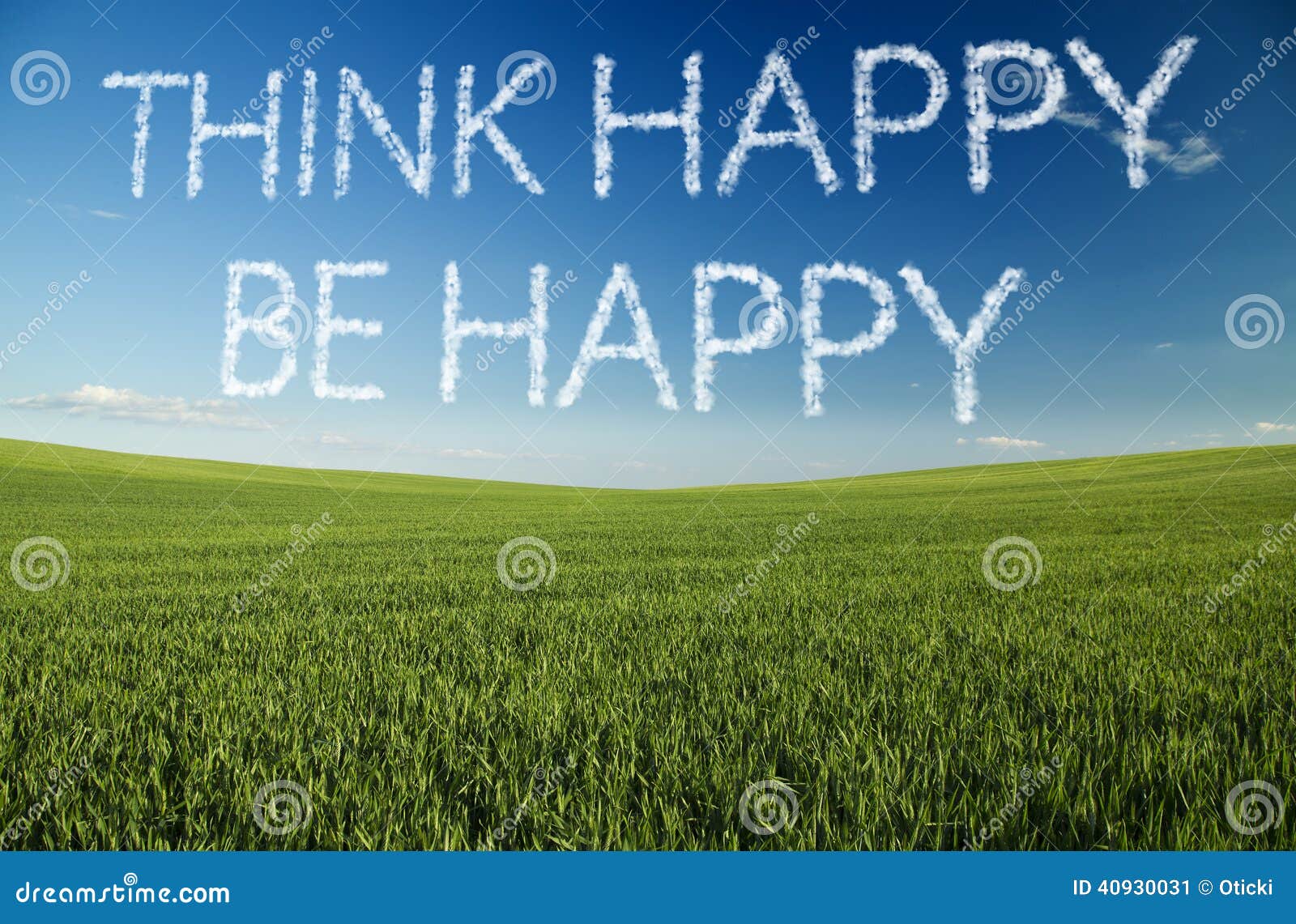 Think Happy, Be Happy Written in Clouds Stock Illustration ...