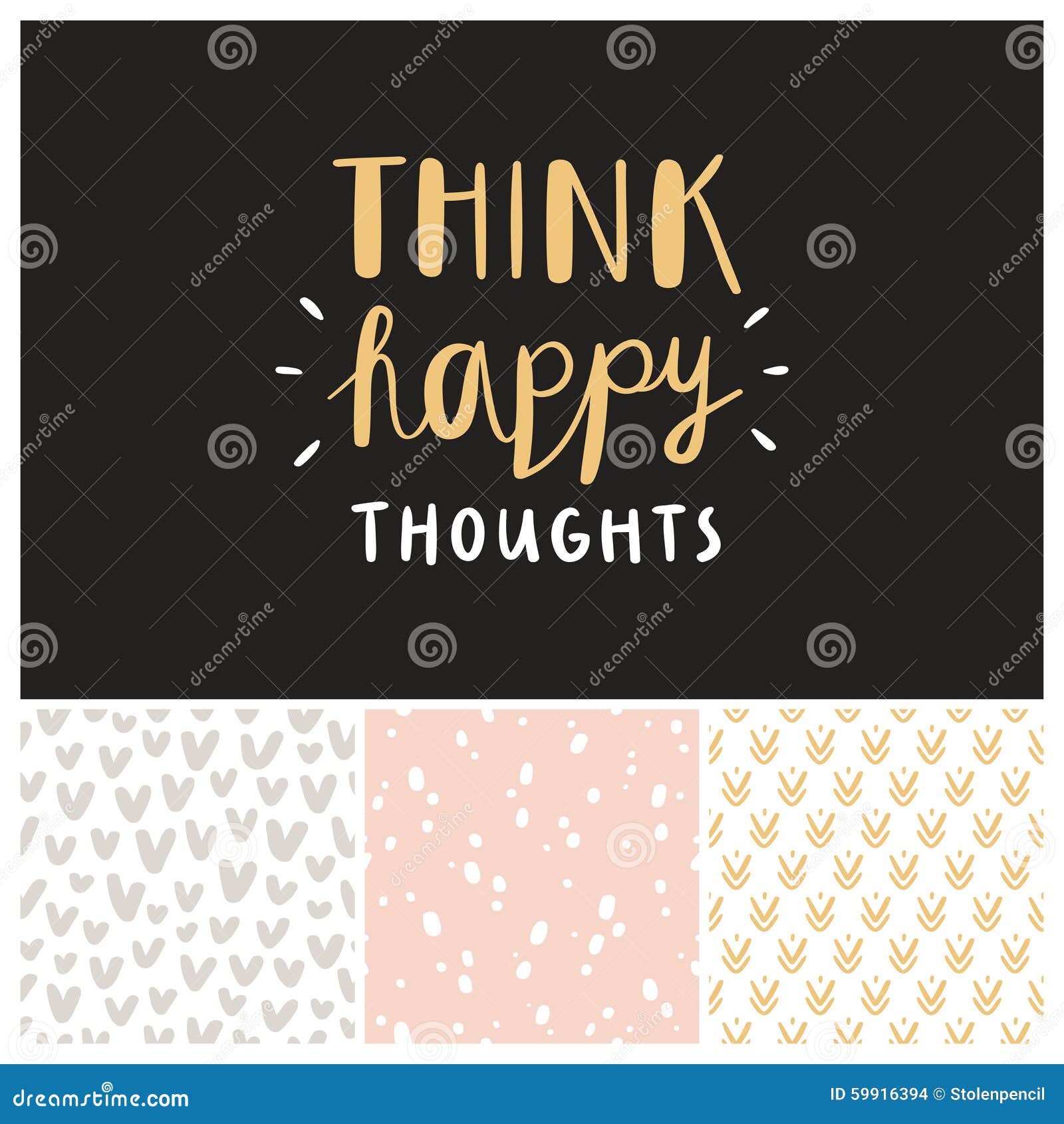 Think Happy Thoughts. Brush Lettering. Vector Illustration ...