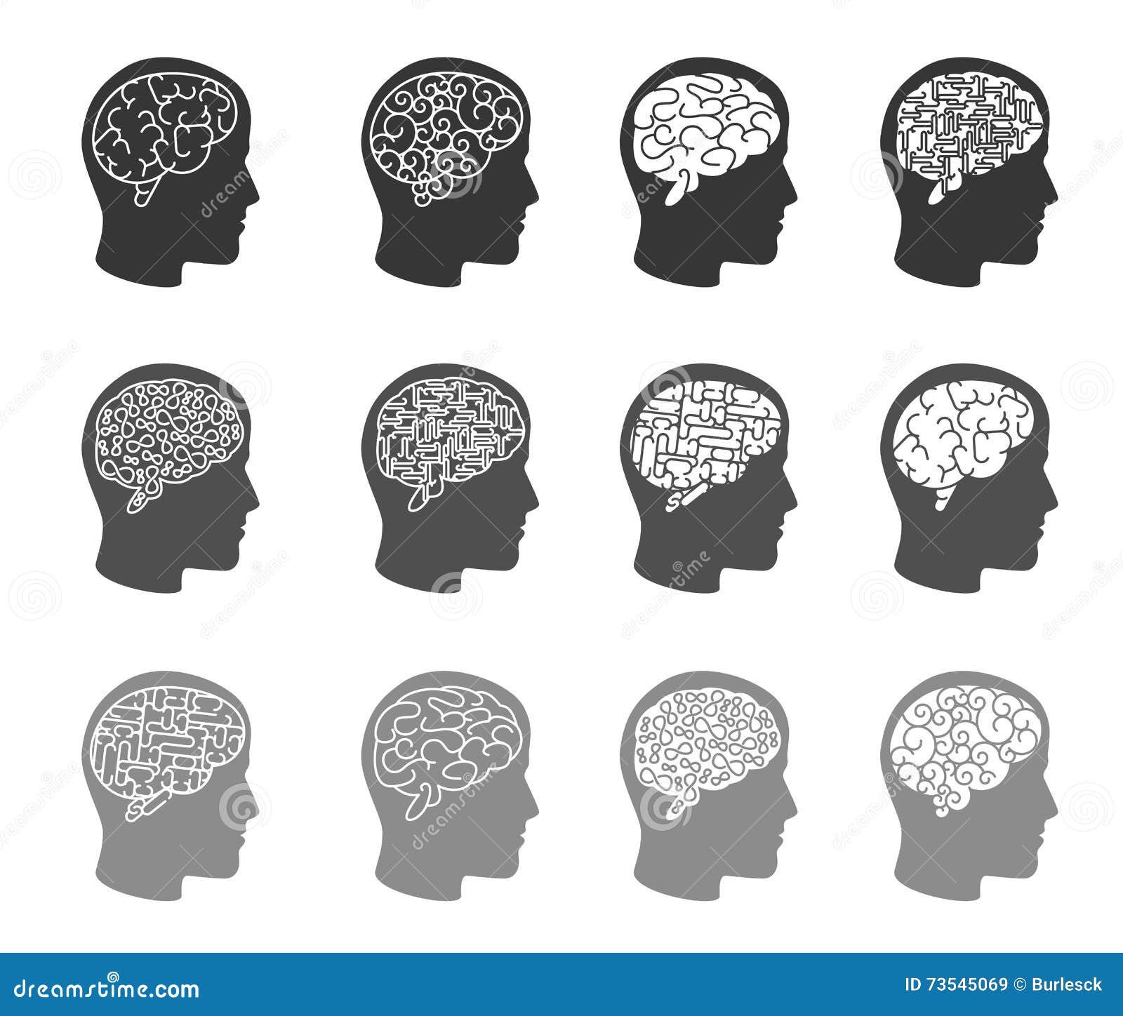Think Icons. Thinking Brain in Human Head Icons Stock Vector ...