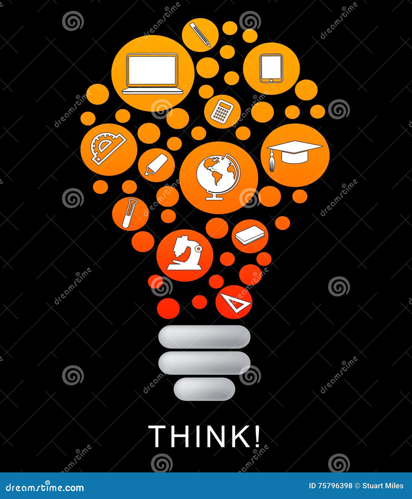 Think Lightbulb Represents Power Source and Bright Stock Illustration ...