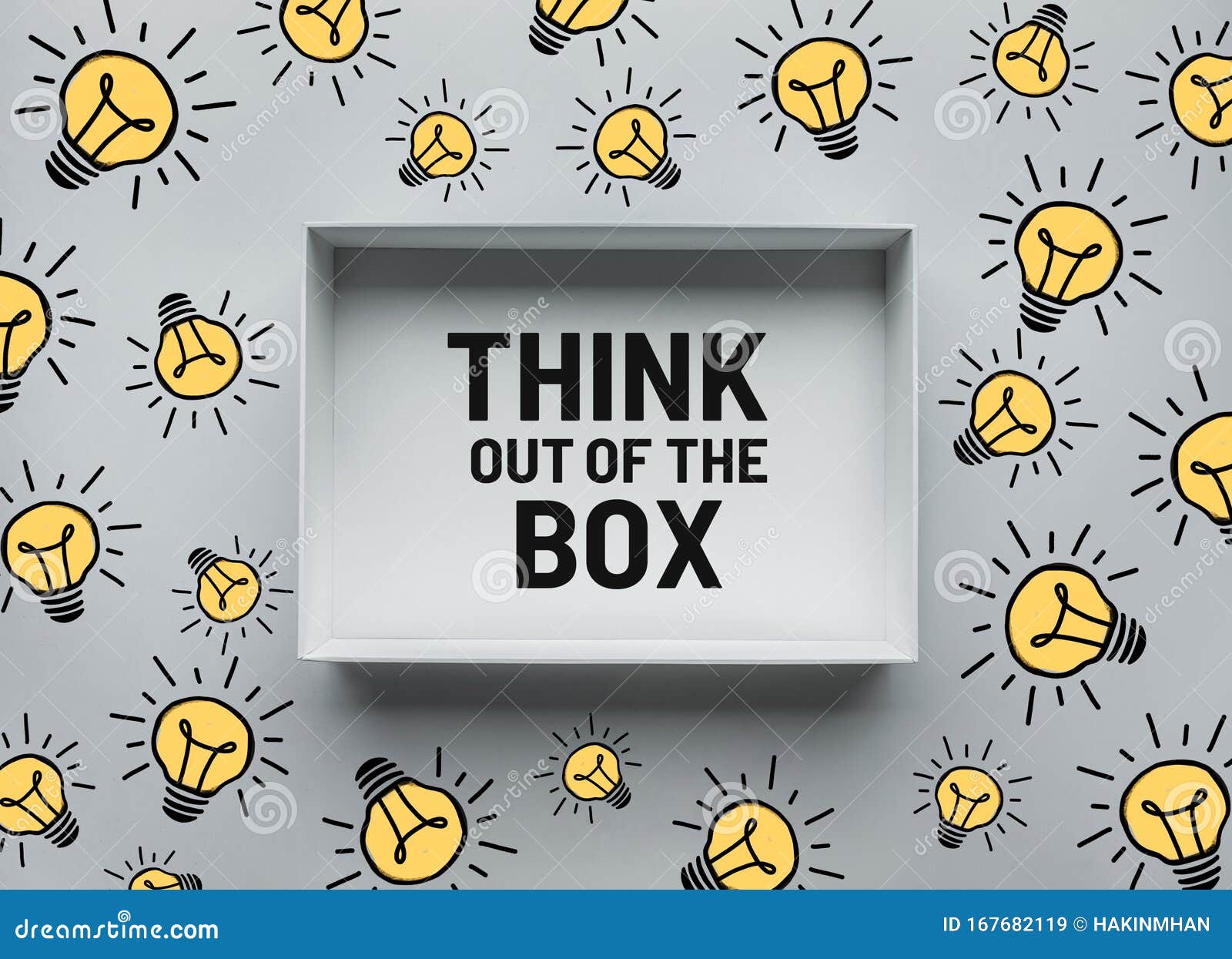 Think Out of the Box Concepts with Text in Box and Lightbulb Drawing ...