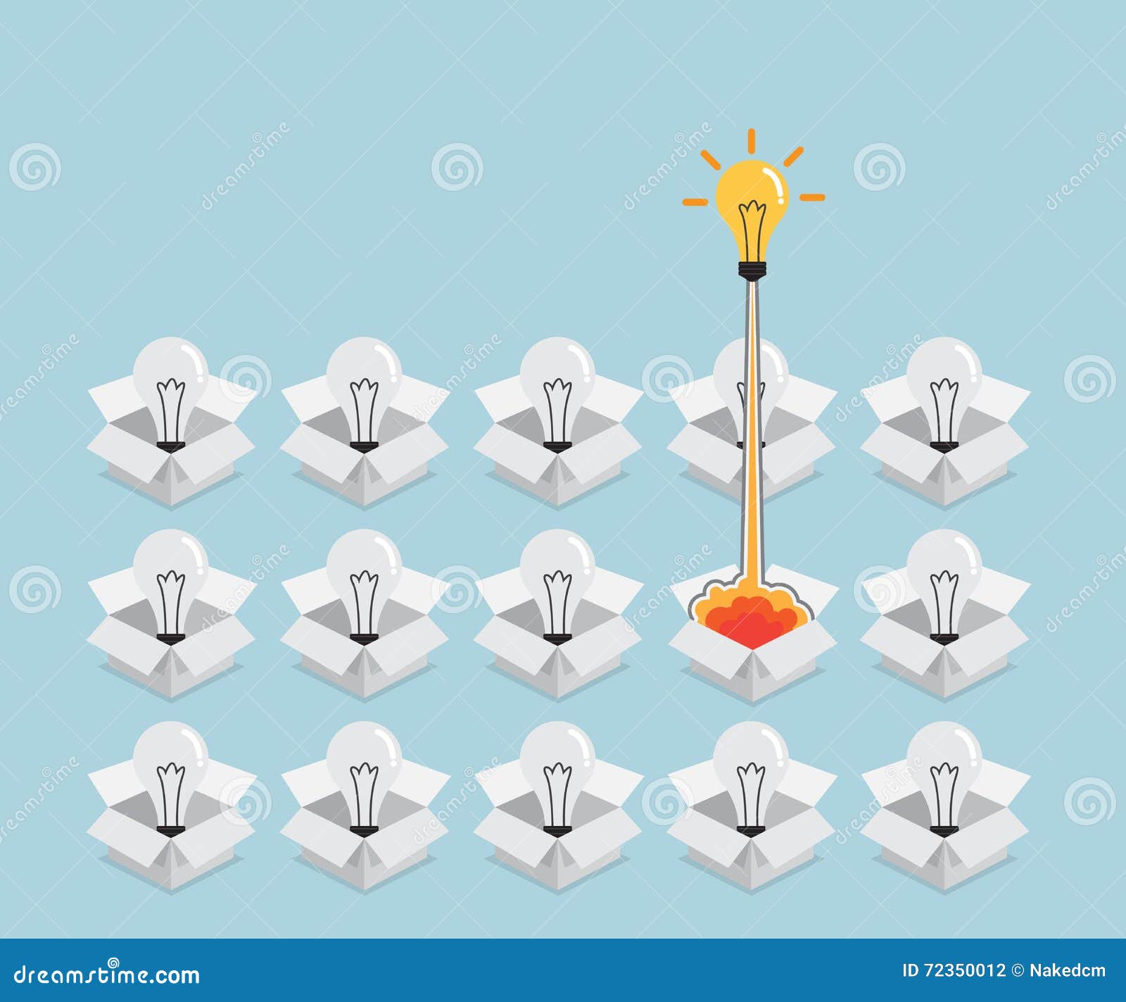 Think Out Side of Box with Bulb Rocket Stock Vector - Illustration of ...