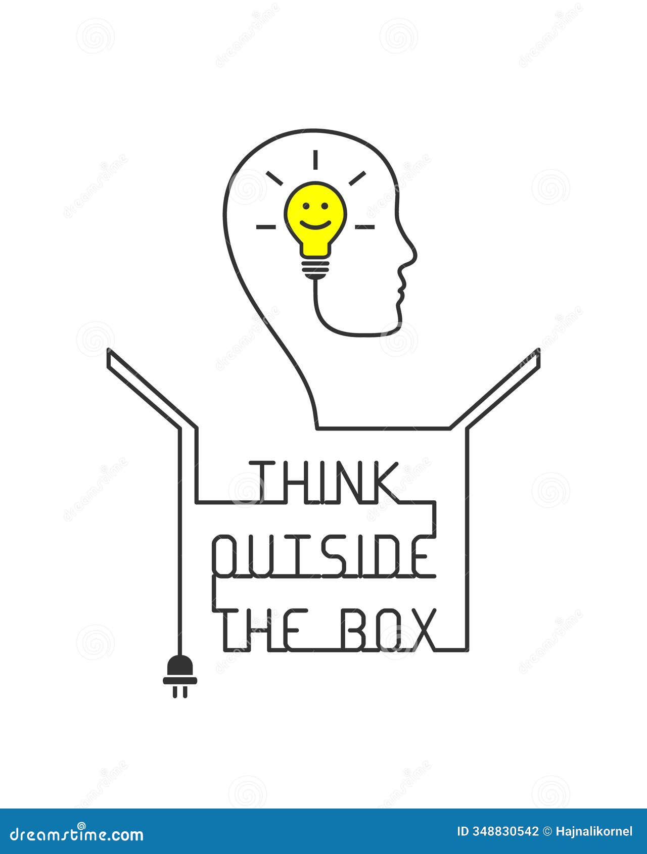 Think Outside the Box and Bright Idea Concept with Smiling Light Bulb ...