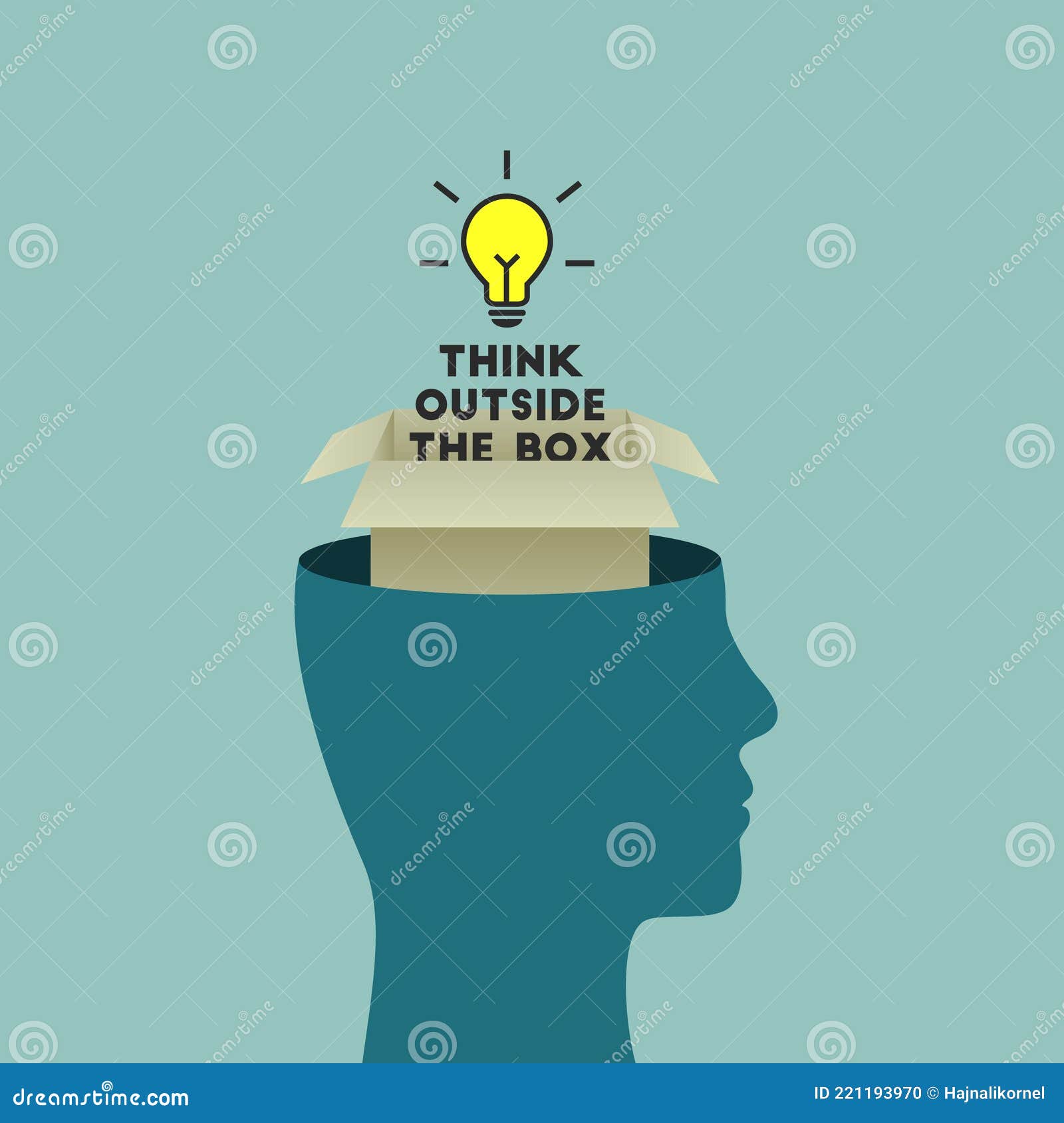 Think Outside the Box Concept with Light Bulb and Head Silhouette Stock ...