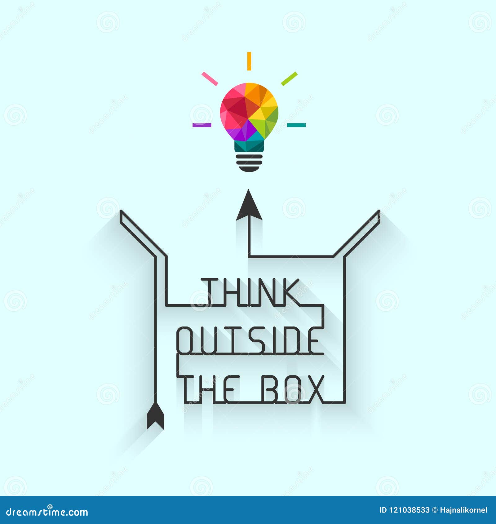 Think Outside The Box With Saying And Colorful Lightbulb Cartoon Vector ...