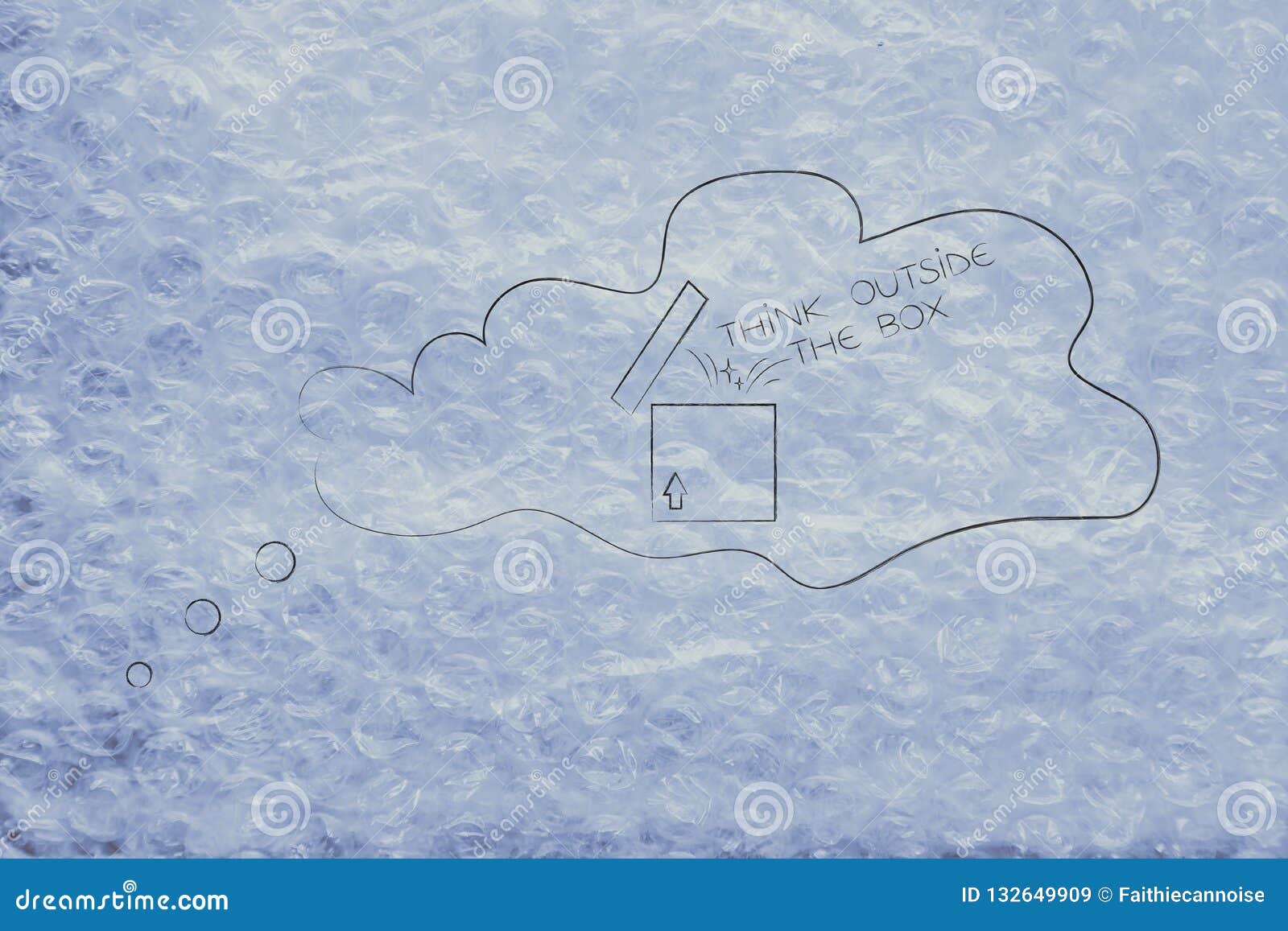 Think Outside the Box with Text Popping Out from Inside a Though Stock ...