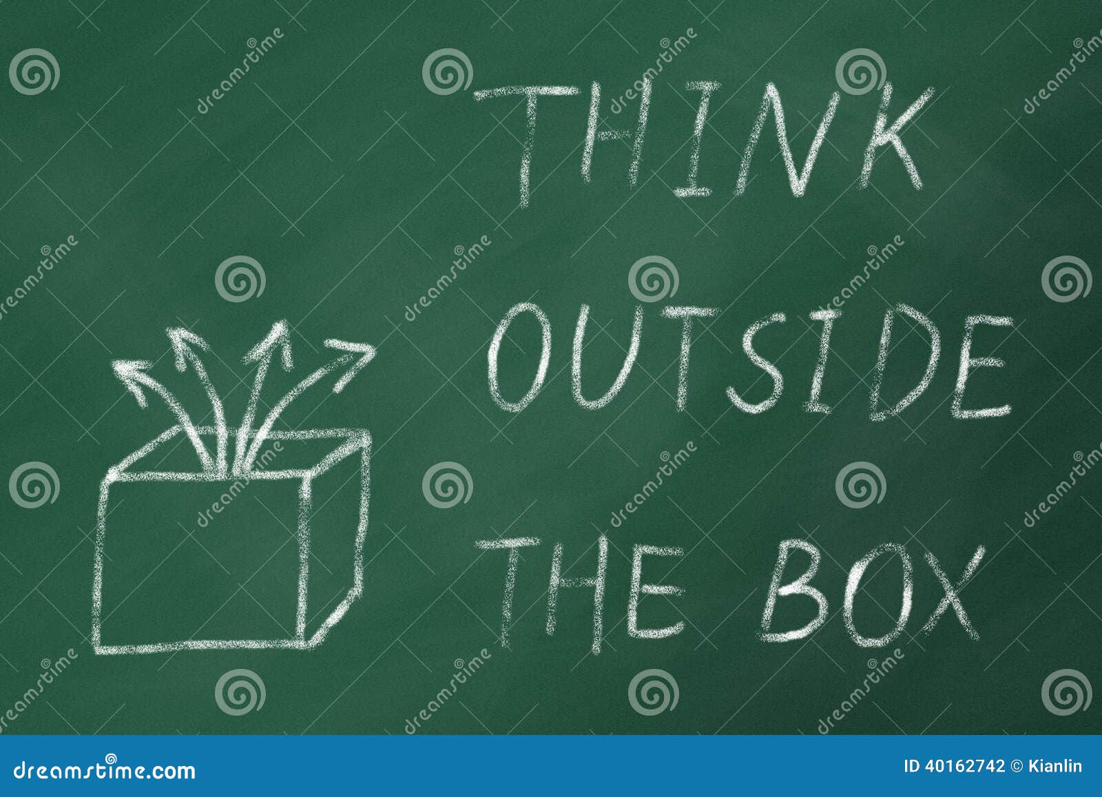 THINK OUTSIDE the BOX on a Green Chalk Board Stock Photo - Image of ...