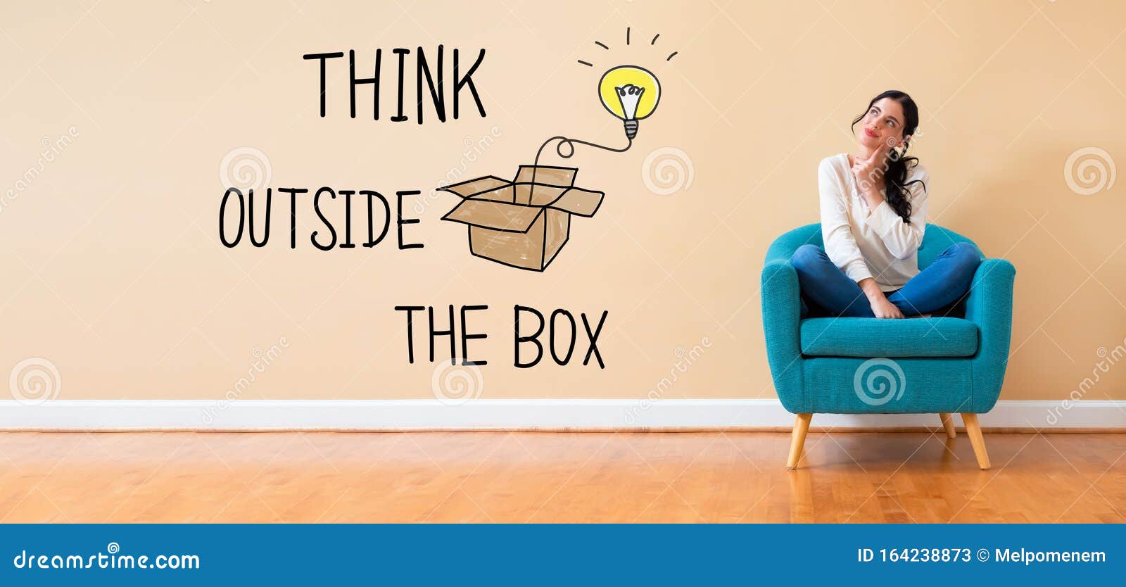 Think Outside the Box with Woman in a Thoughtful Pose Stock Image ...