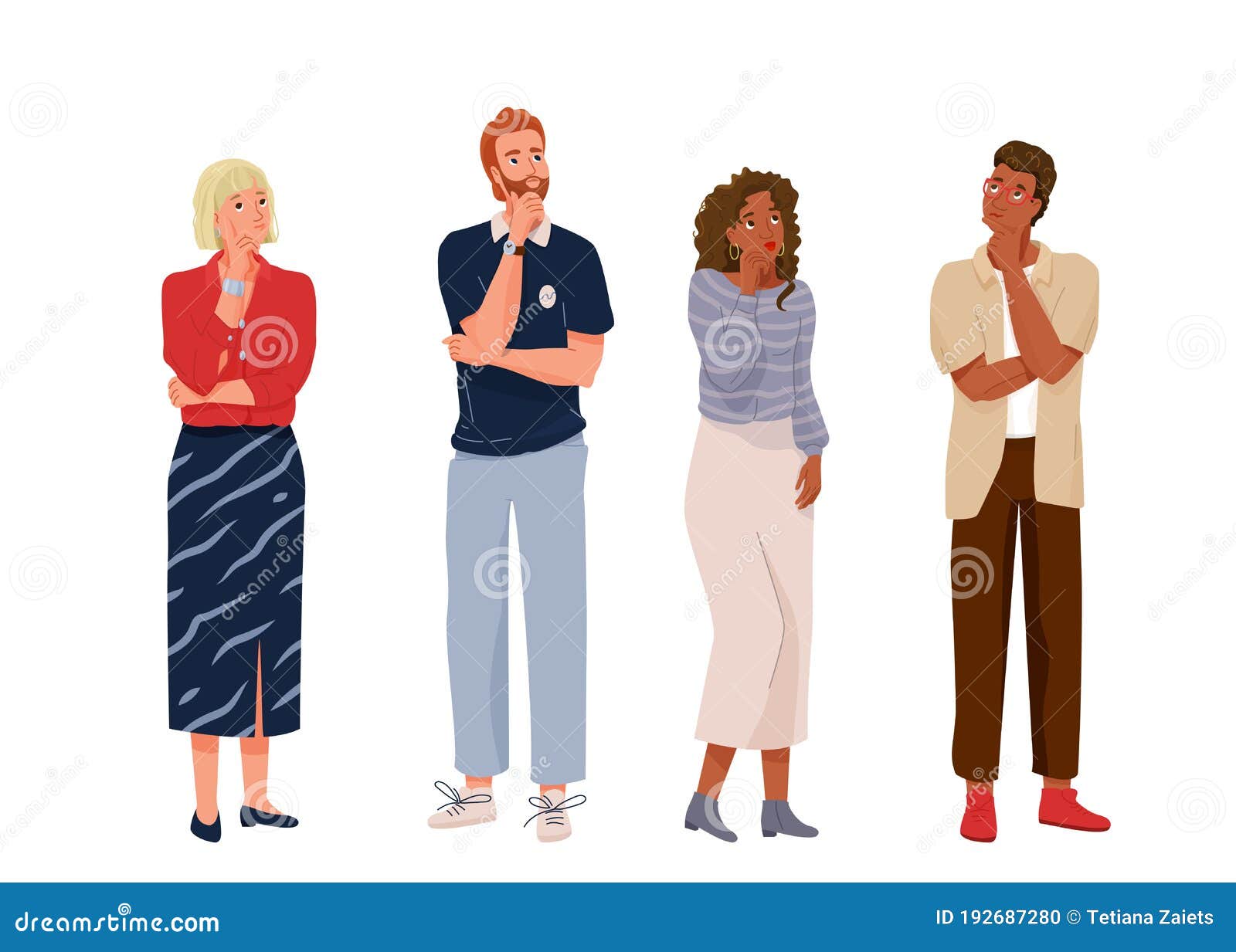 Think People in Full Length. Different Nationality Thoughtful Men and ...