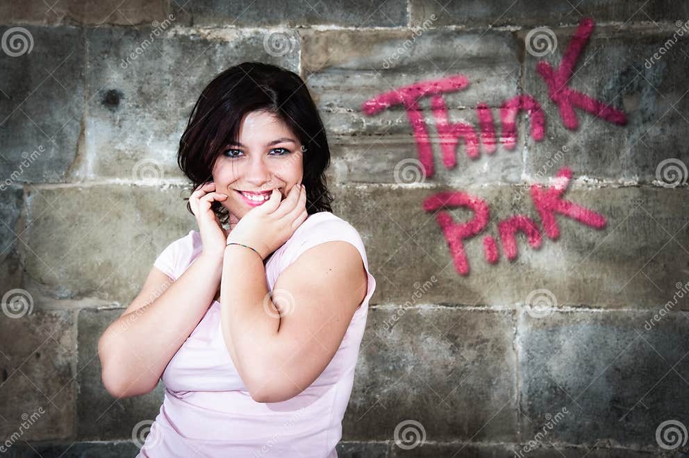 Think pink stock image. Image of positive, lady, shirt - 25052235
