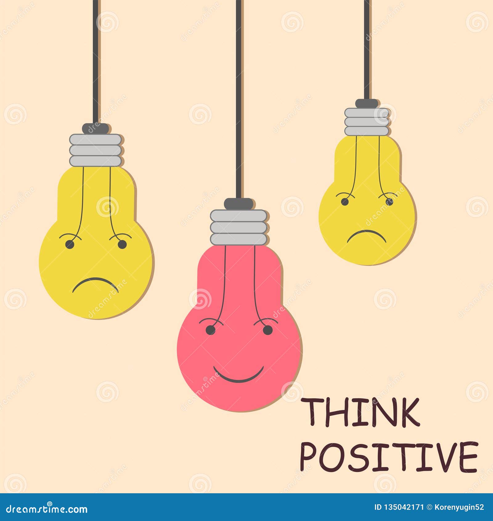 Think Positive Color Bulb Design Concept, Stock Vector Illustration ...