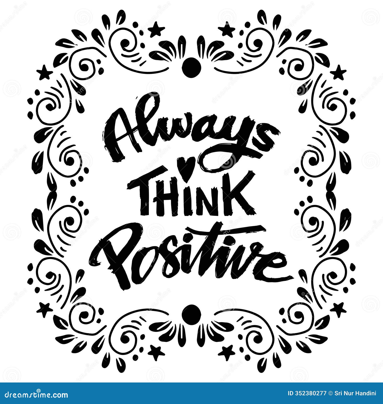 Always Think Positive. Inspirational Quote. Hand Drawn Lettering Stock ...