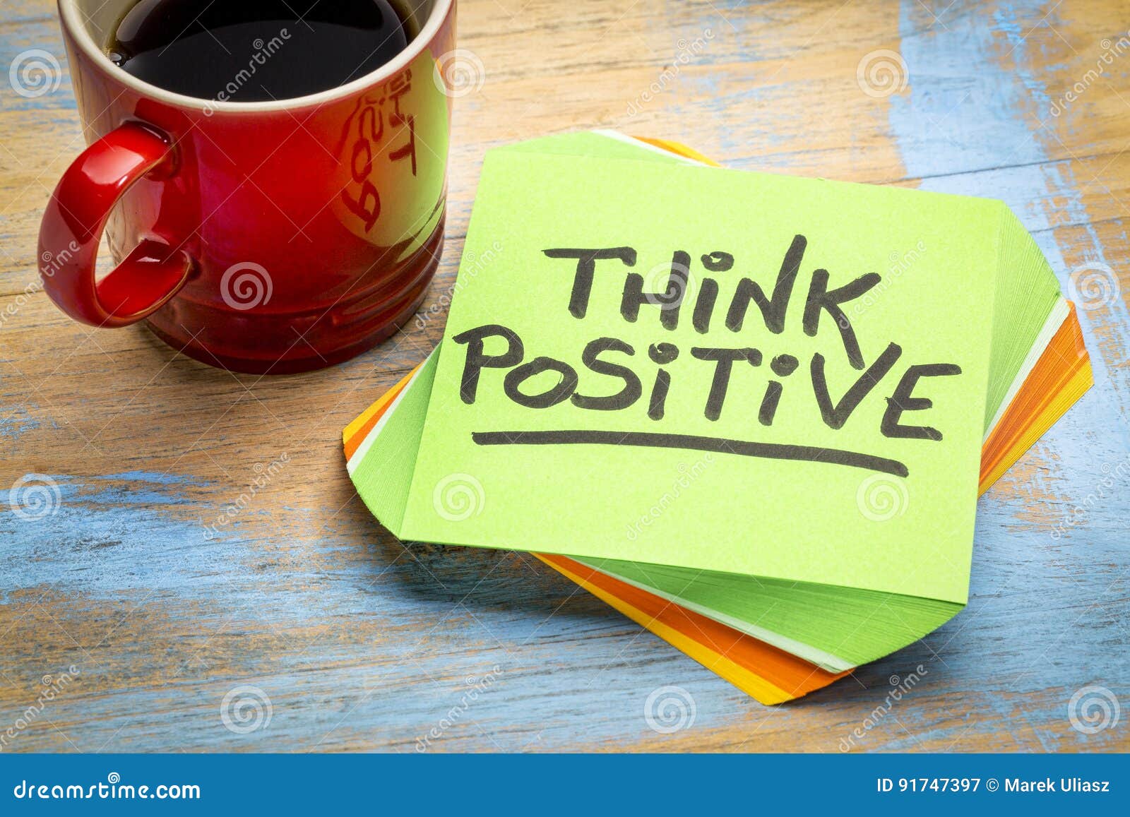 Think Positive Note with Coffee Stock Image - Image of sticky, attitude ...