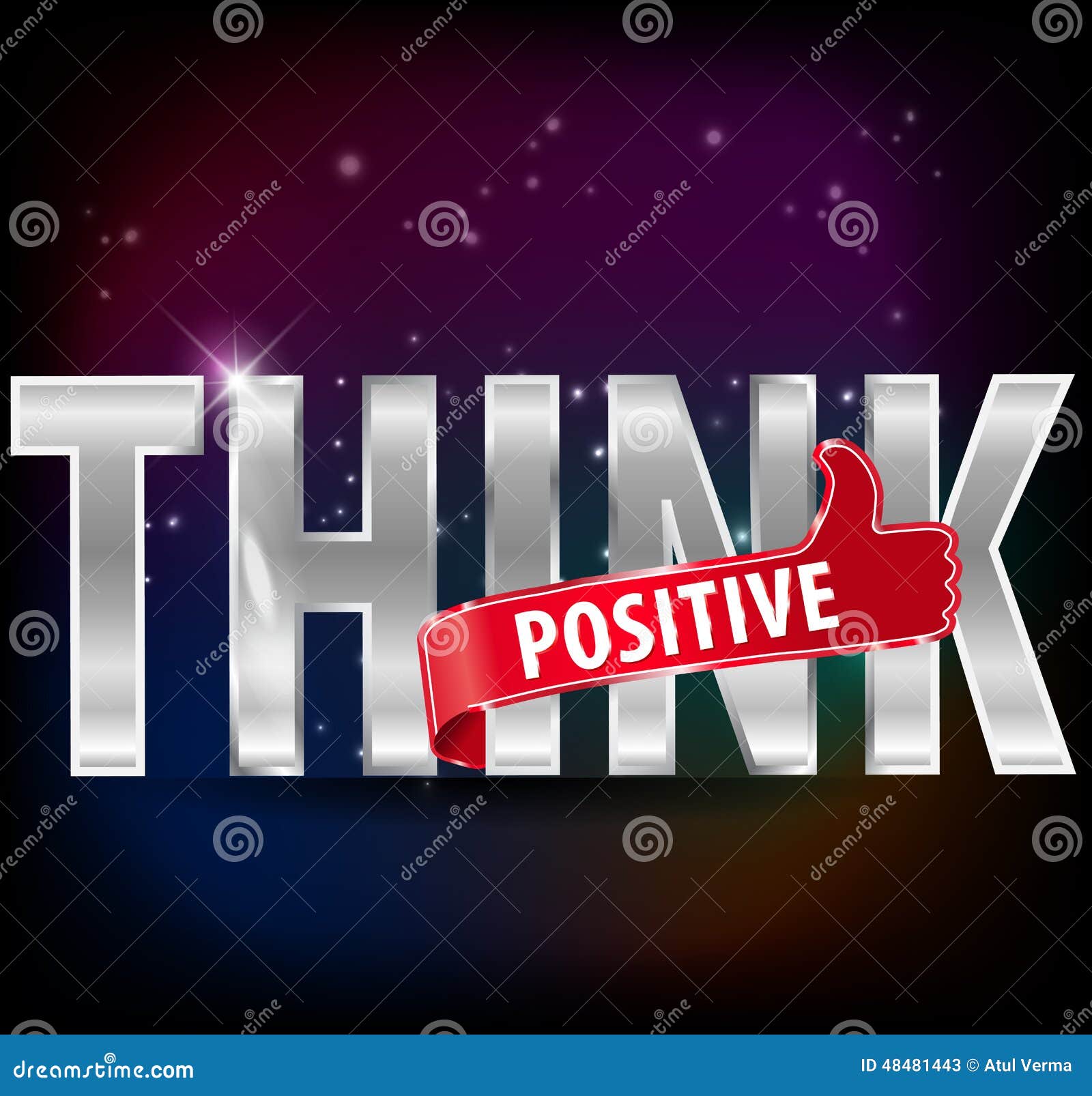 Think Positive Silver Text with Thumbs Up Sign, Vector Illustration ...
