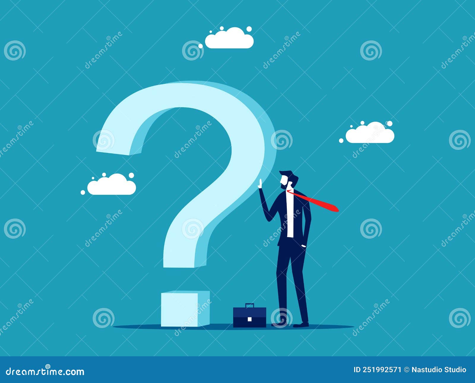 Think of a Solution. Businessman Stands Next To a Big Question Mark ...