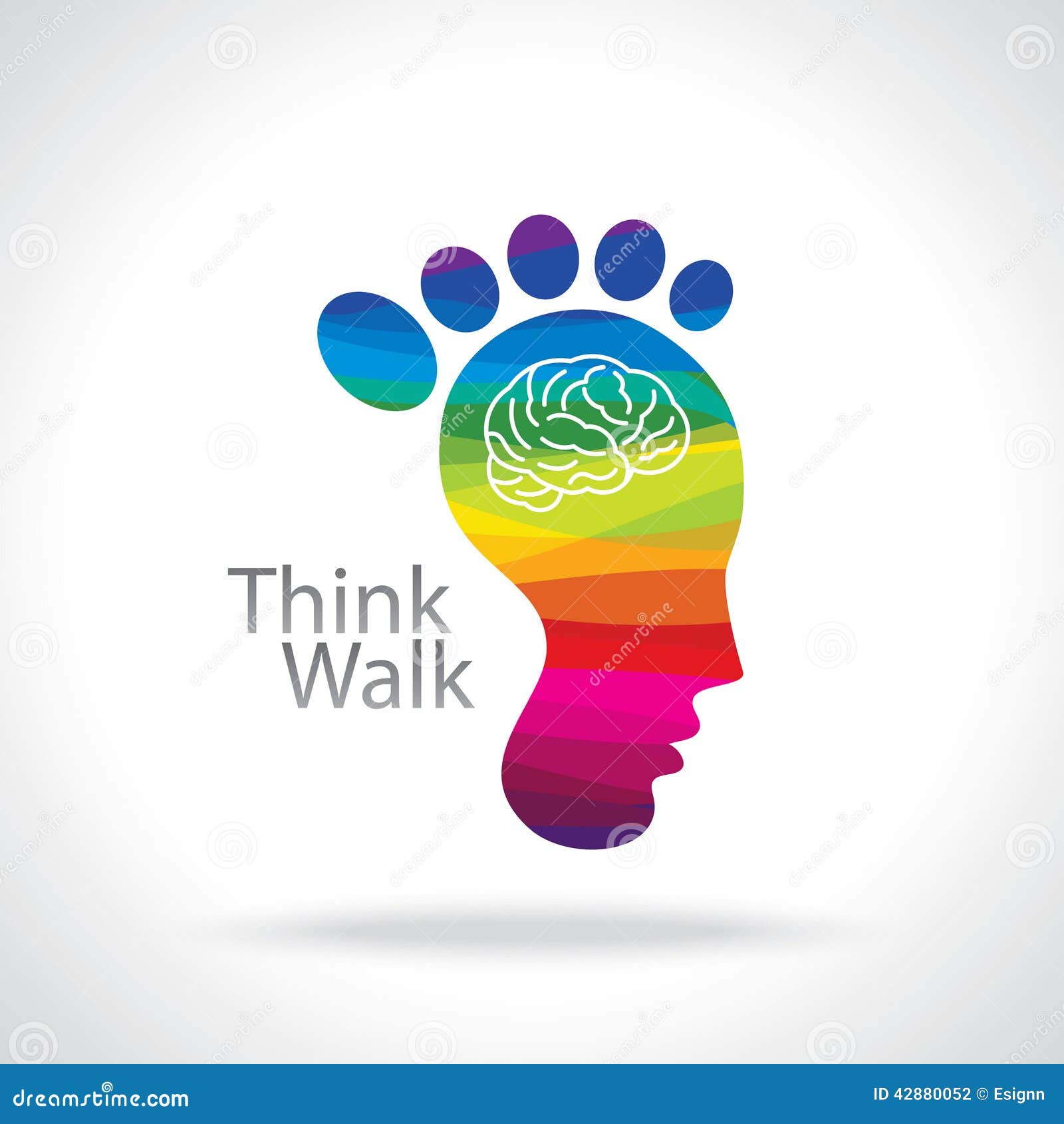 Think Walk Concept, Vector with Brain Stock Vector - Illustration of ...