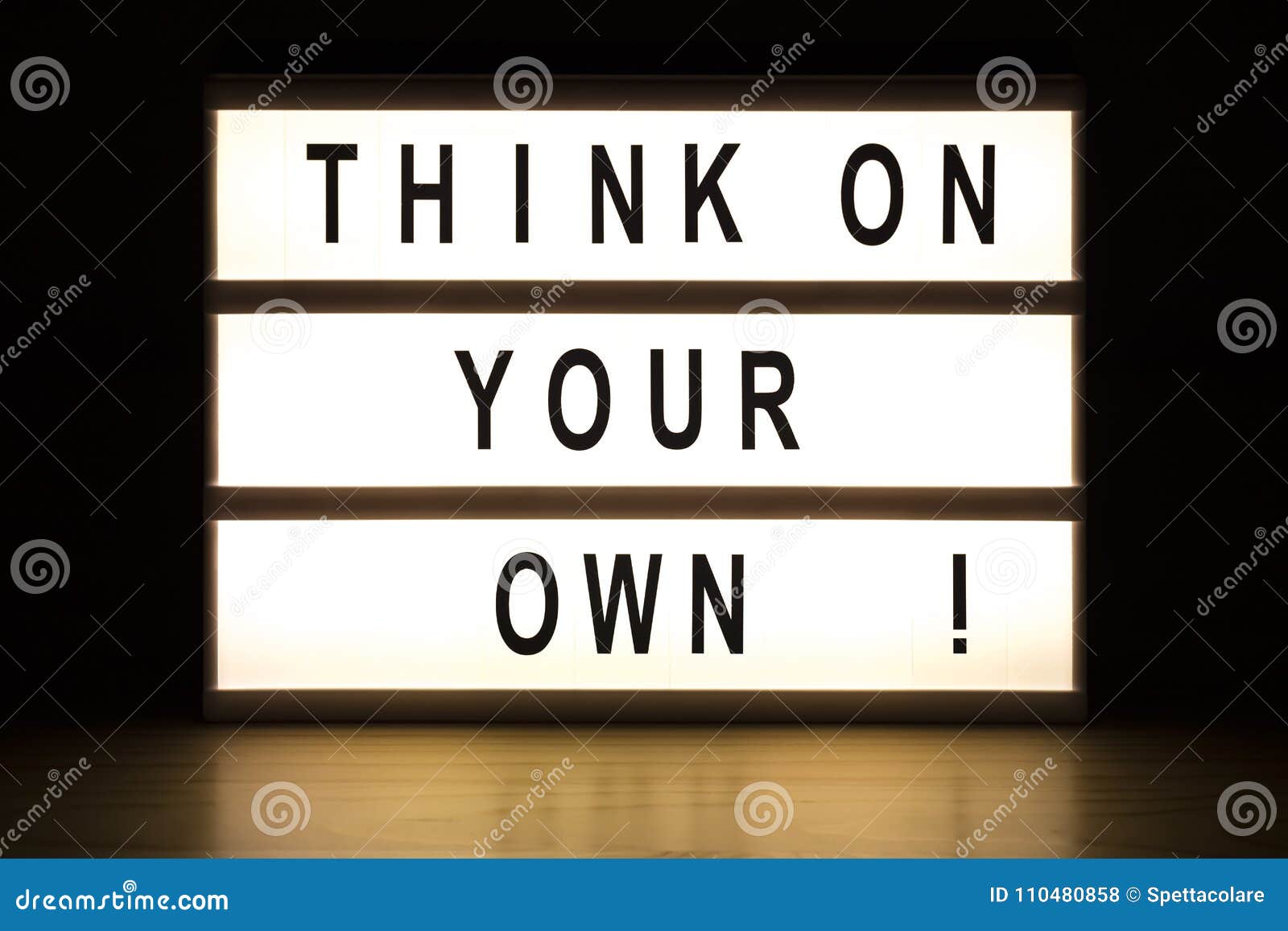 Think on Your Own Light Box Sign Board Stock Photo - Image of phrase ...
