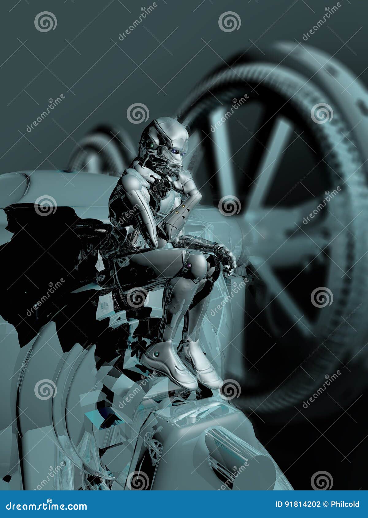 The Thinker Android editorial photography. Illustration of alien - 91814202