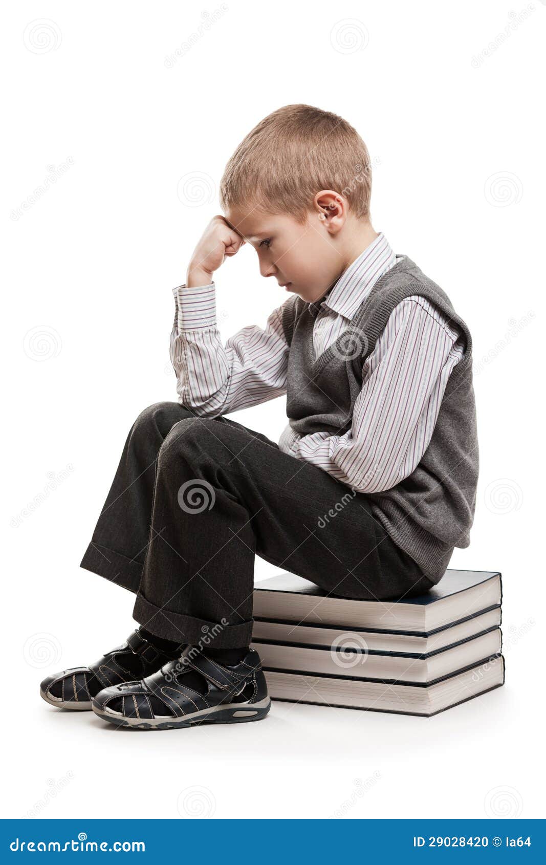 Thinker Child Sitting on Reading Books Stock Photo - Image of book ...