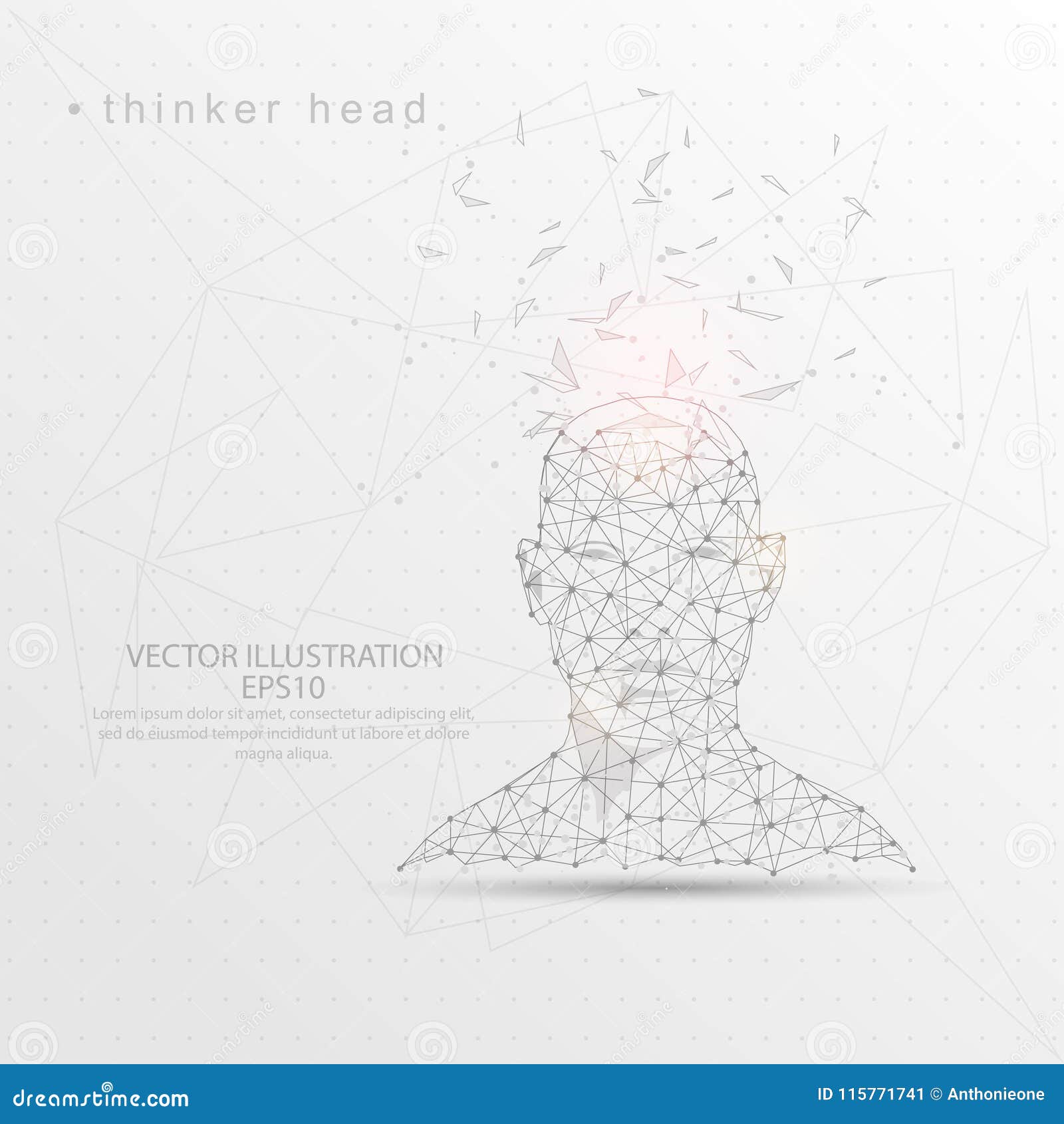 Thinker Head Front View Shape Digitally Drawn Low Poly Wire Frame ...