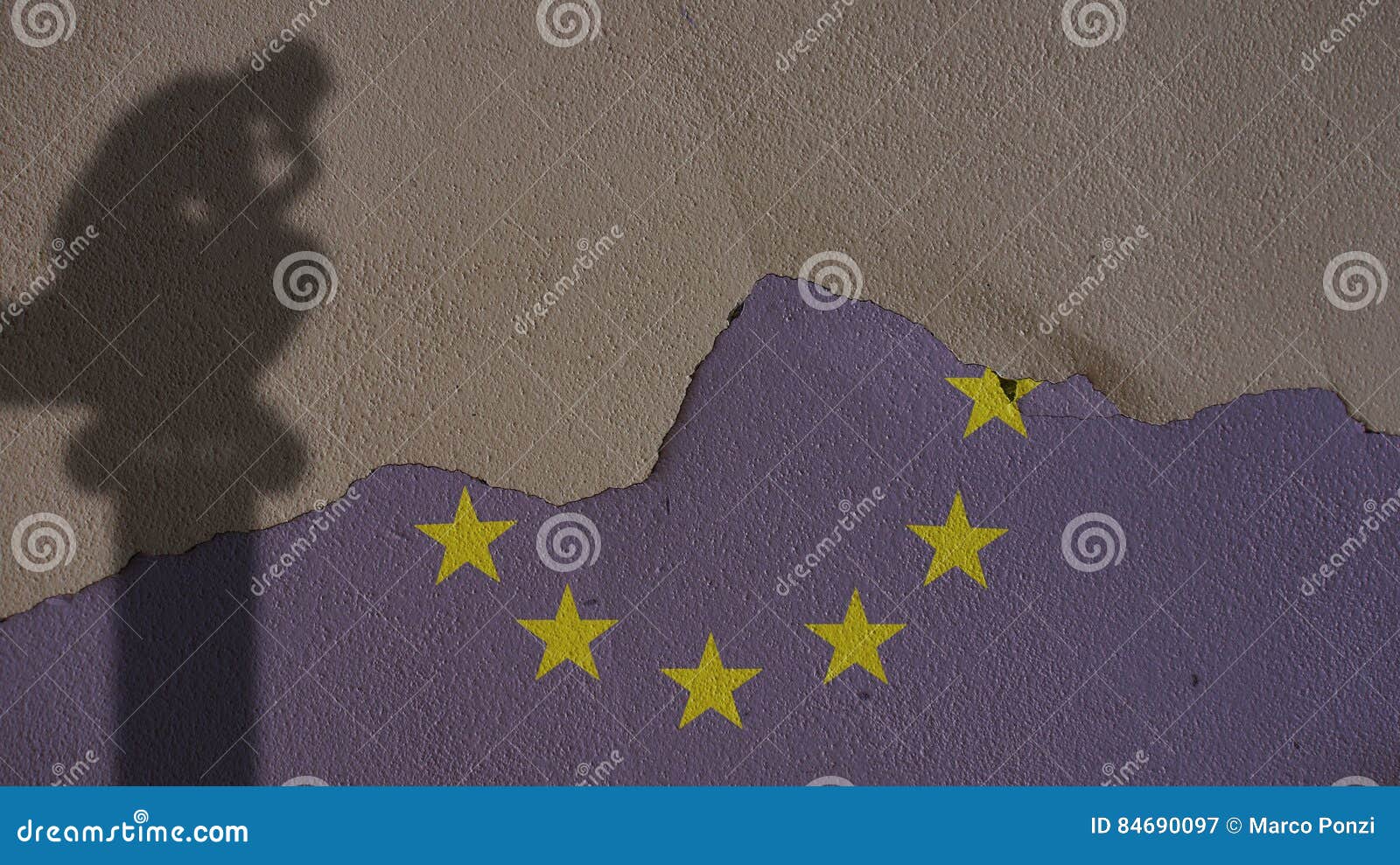 Thinker Shadow on Europe Flag and Grey Concrete Wall Stock Image ...